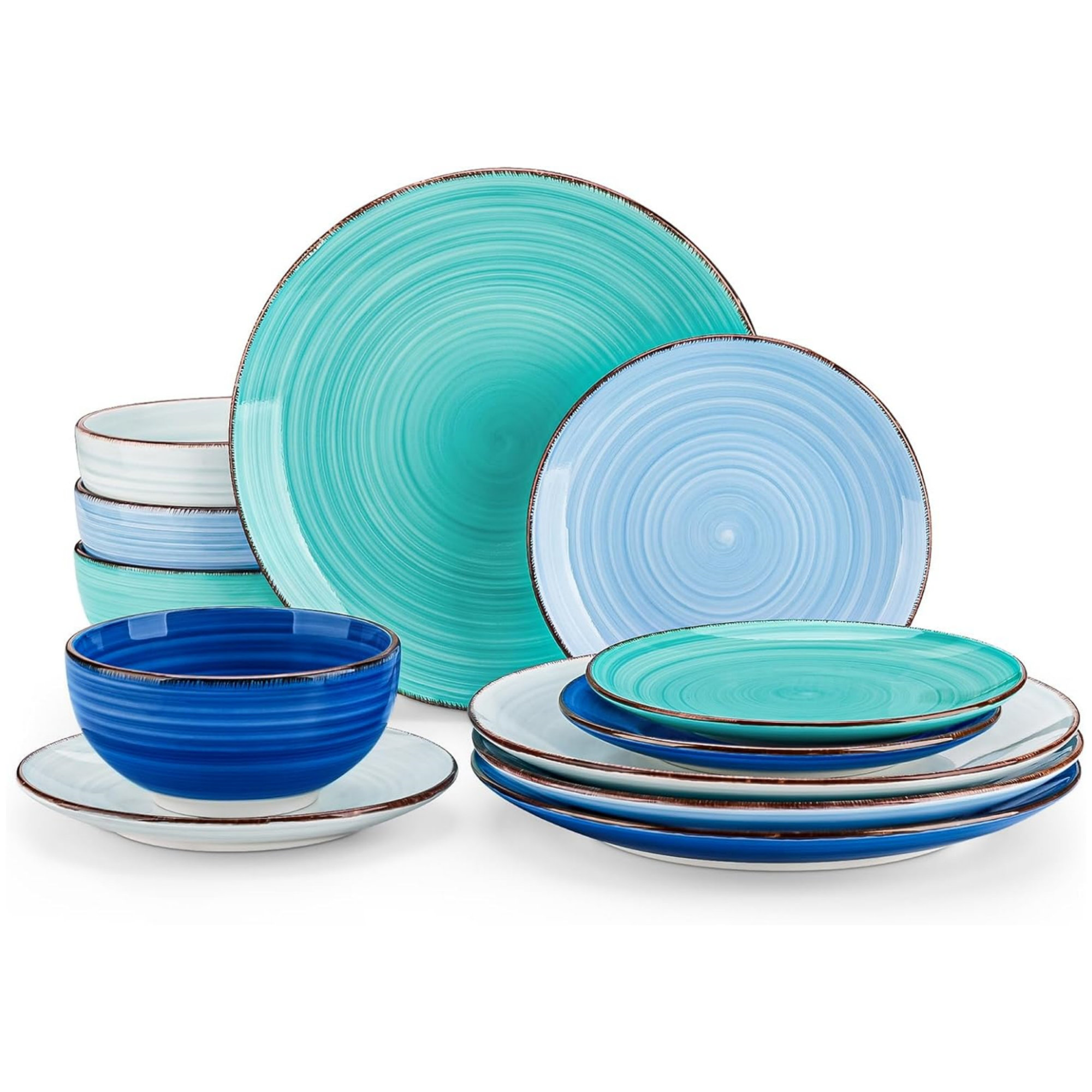 George Oliver Bonita Dinnerware Set Blue Stoneware 12 Pieces Service ...