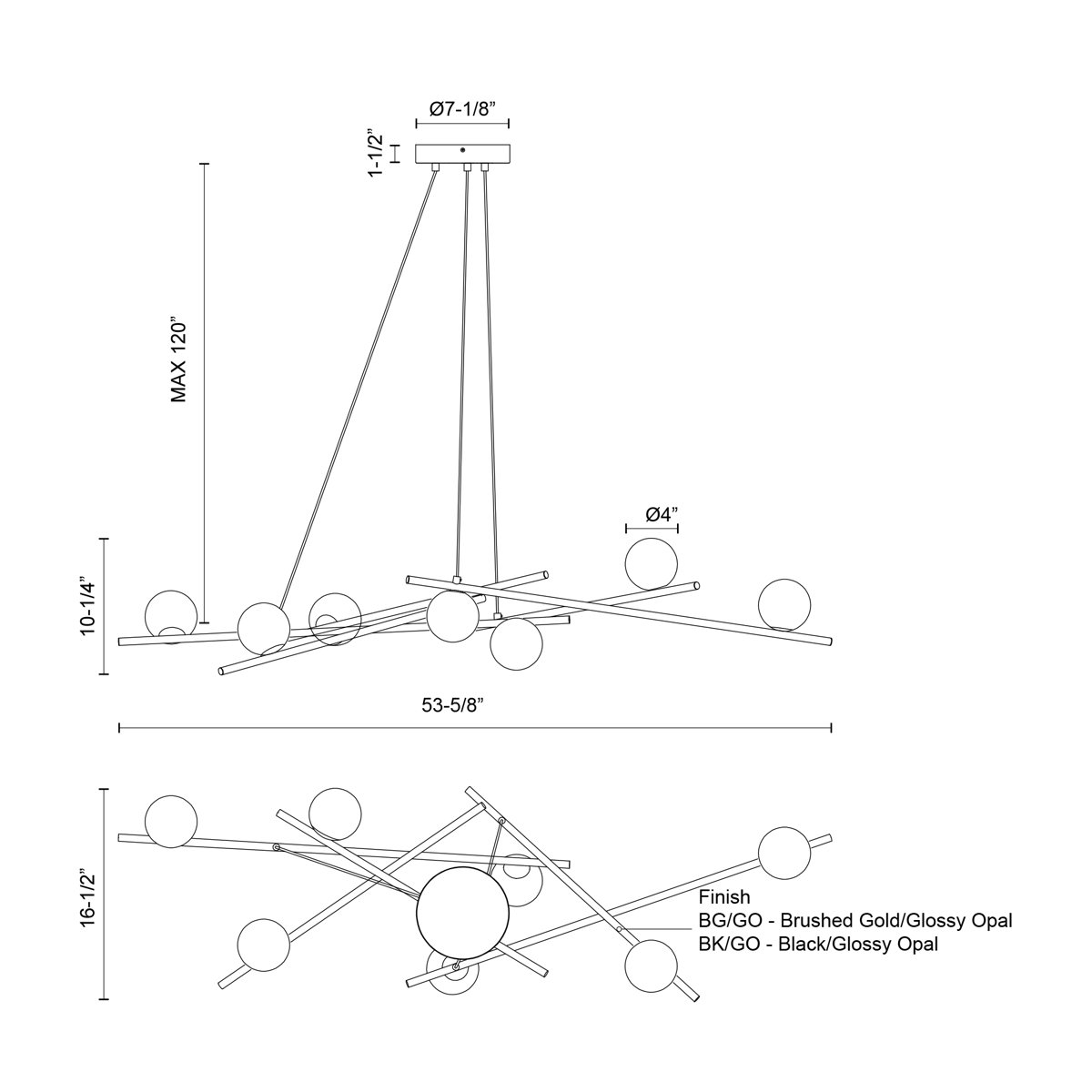 Kuzco Lighting Amara 7 - Light Sputnik Modern Linear LED Chandelier ...