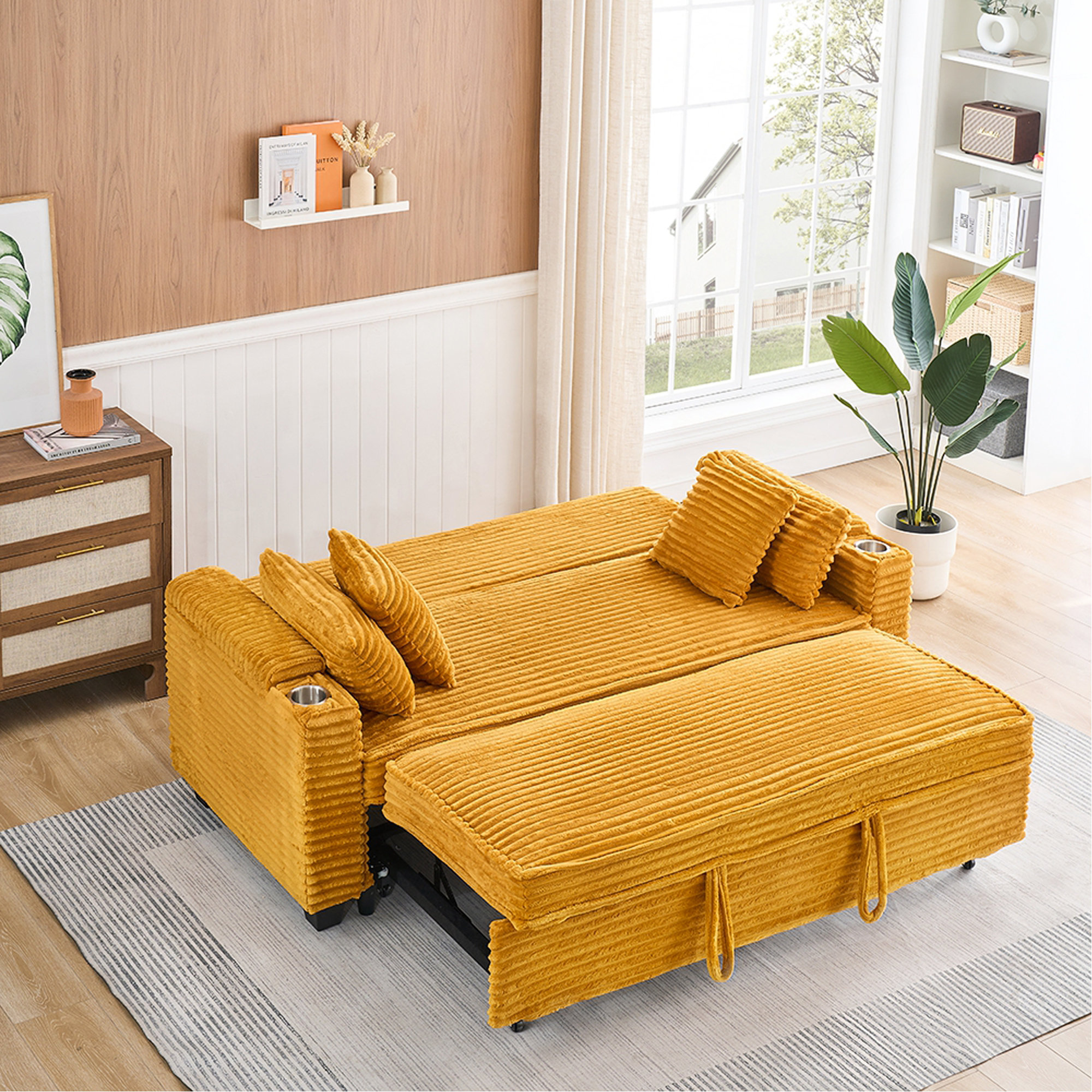 Latitude Run® Corduroy Multifunctional Expandable Sofa Bed With Cup ...