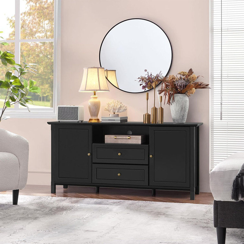 Red Barrel Studio® TV Stand with Storage, Black TV Console Table for ...