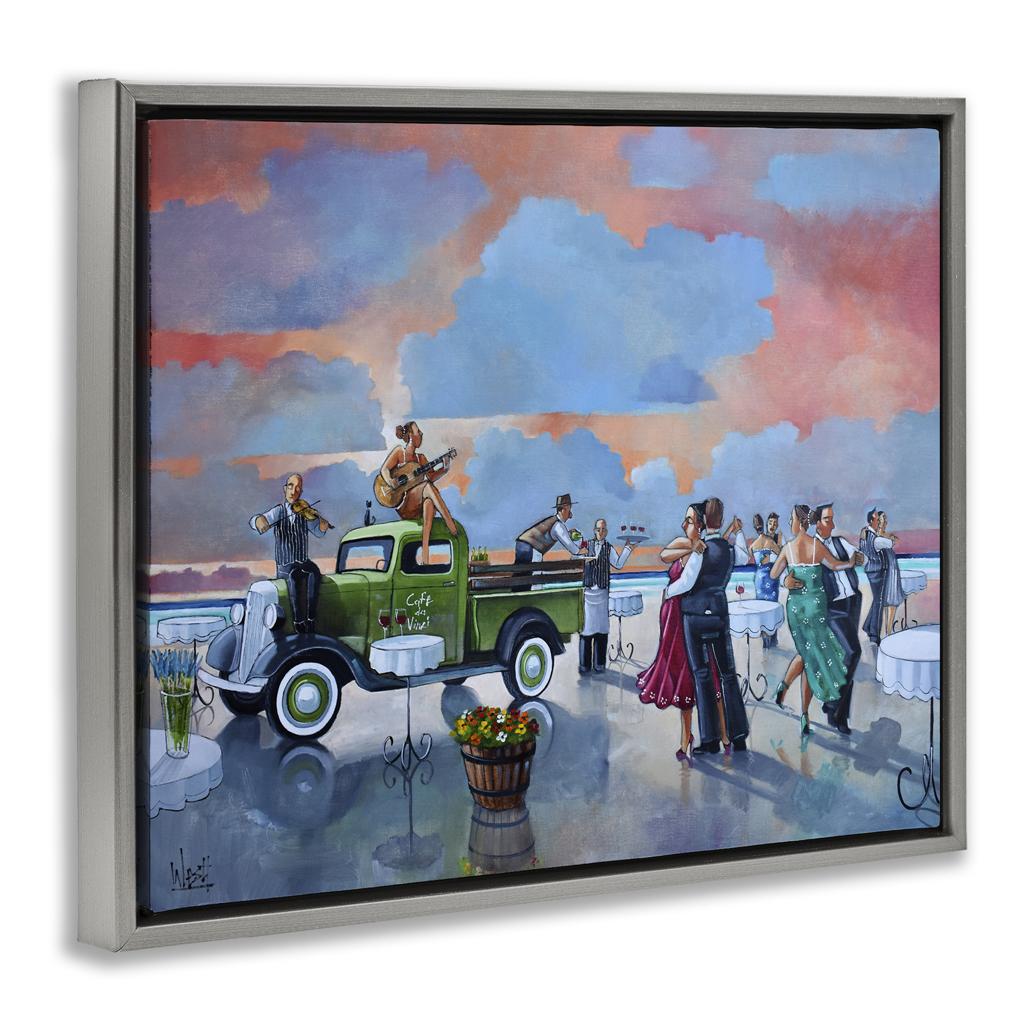 Winston Porter Beach Ballroom Dance Black Framed Floater Canvas Wall ...