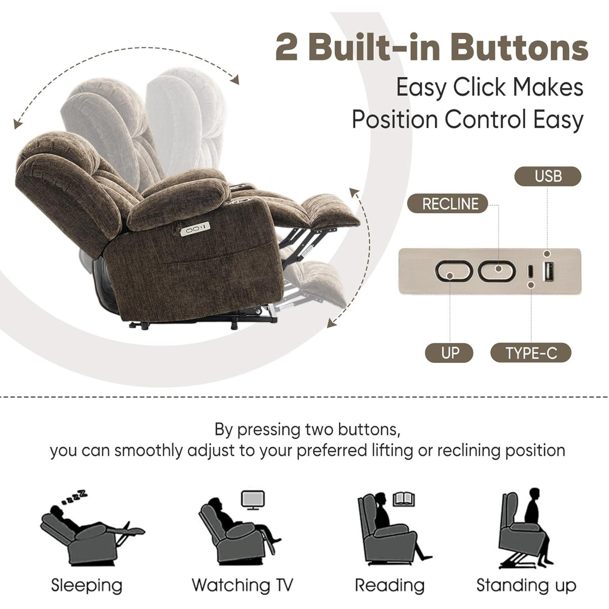 Mercer41 Large Power Lift Chairs Recliners With Heat And Massage, USB ...