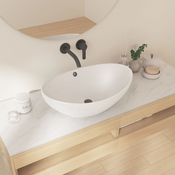 Eridanus 590mm x 390mm Oval Countertop Basin Bathroom Sink, White ...