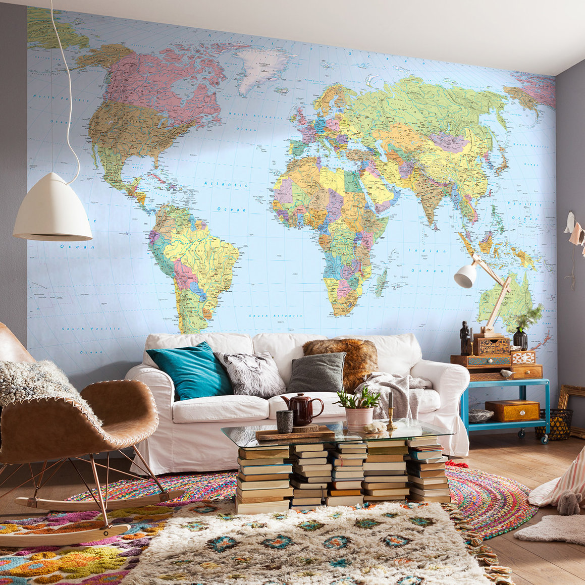 The Twillery Co.® Lawton World Map 8.2' L x 145.2" W Wall Mural ...