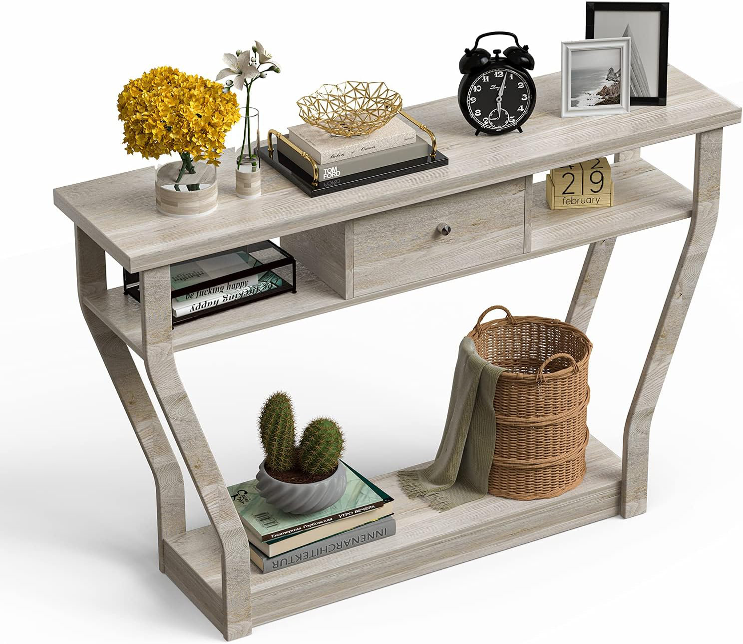 Gracie Oaks Modern Wooden Entryway Table With Drawer And Shelf, Multi ...