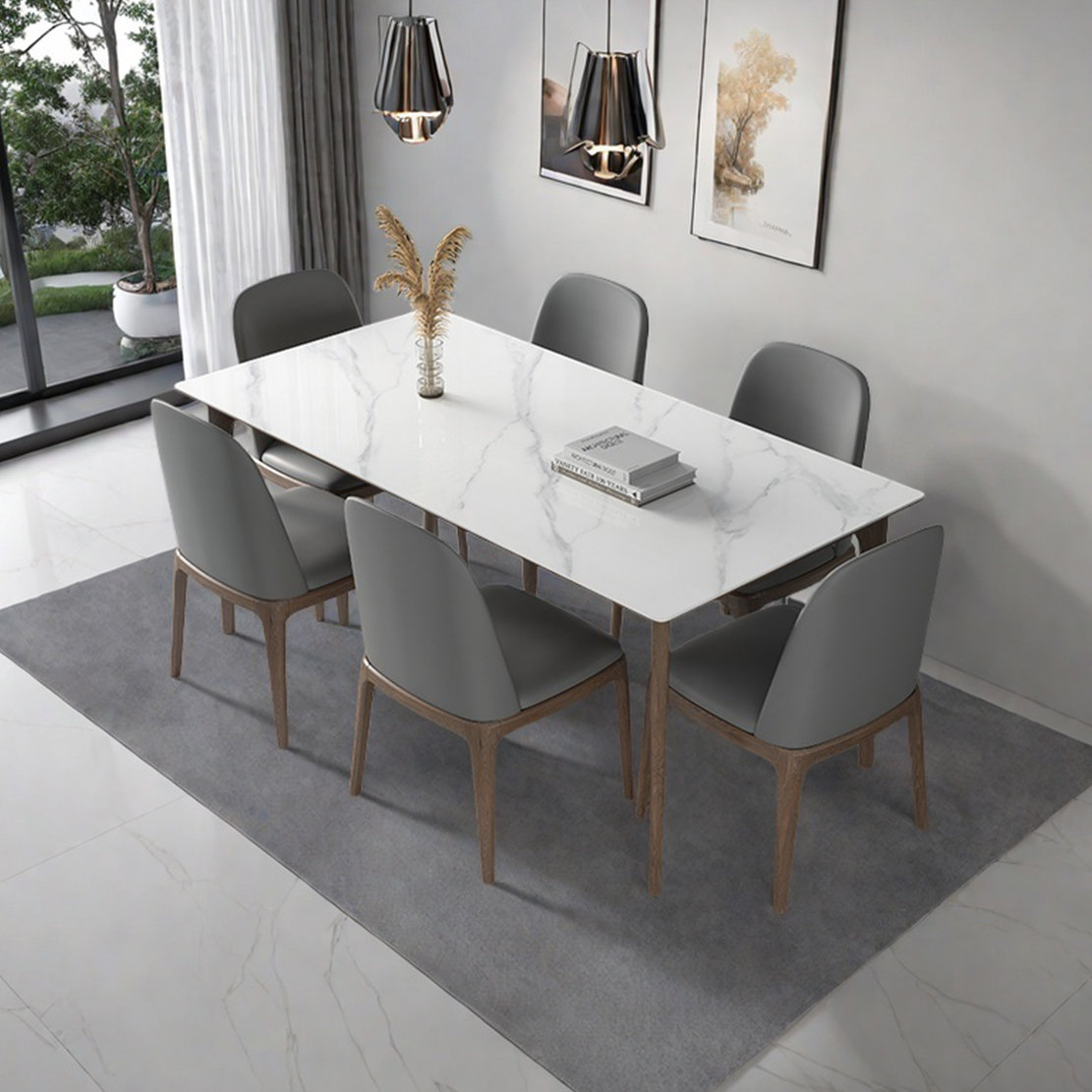 RESROS Glossy White Rock Slab Dining Table | Wayfair