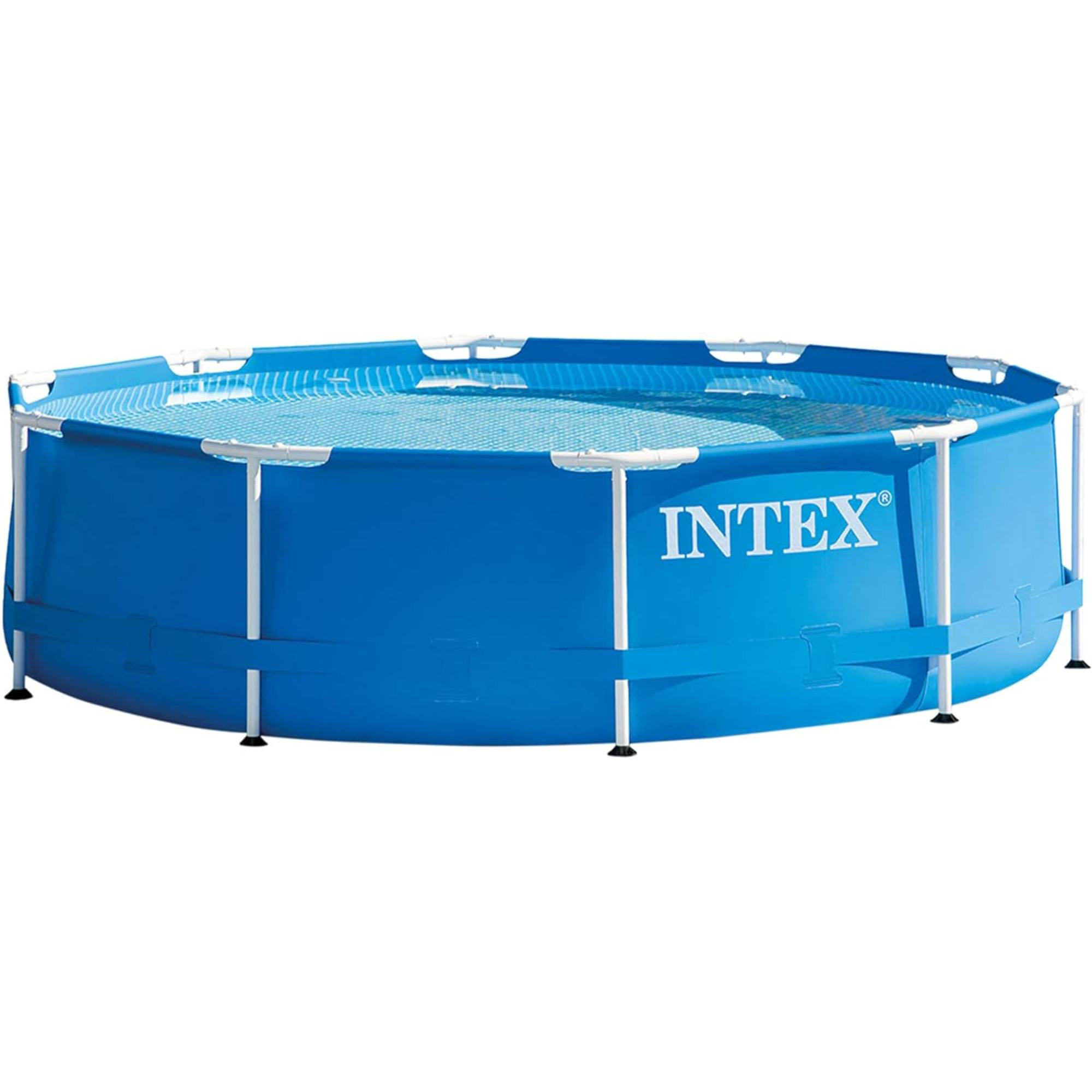 Intex Round Metal Frame Outdoor Backyard Above Ground Swimming Pool ...