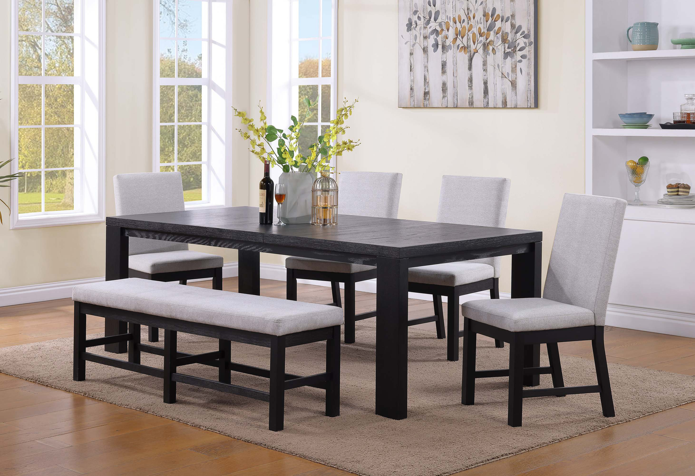 Hokku Designs 6 Pc Contemporary Dining Set Leaf Extendable Formal Table ...