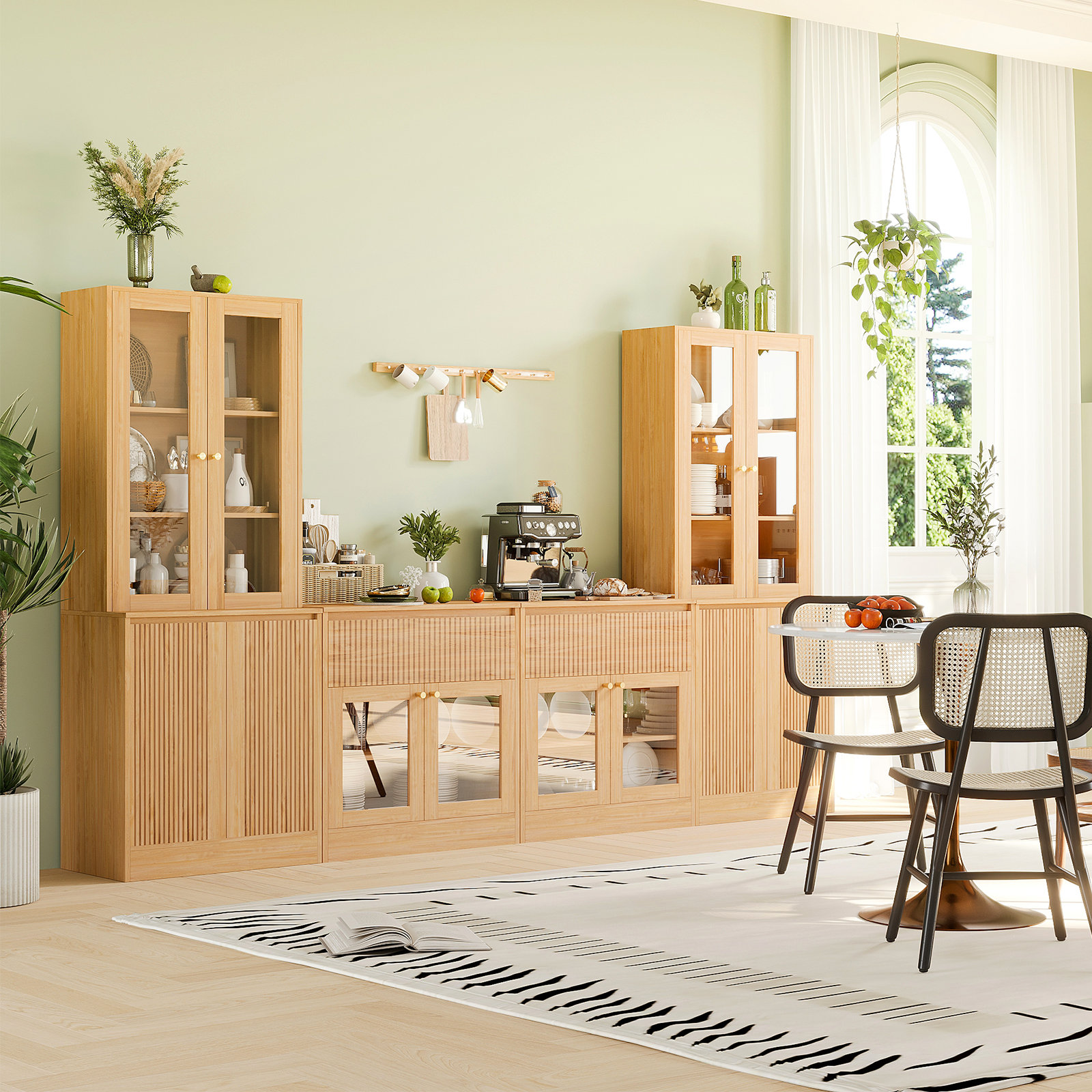 Ebern Designs 71'' Kitchen Pantry With Bookcases, Farmhouse Wall Unit ...