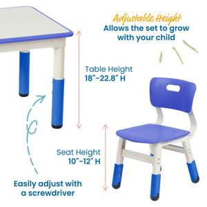 ECR4Kids Dry-Erase Square Activity Table with 2 Chairs, Adjustable ...