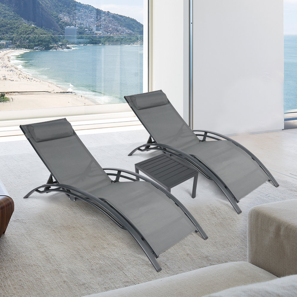 Latitude Run® Linnon Outdoor Metal Chaise Lounge with Table - Wayfair ...