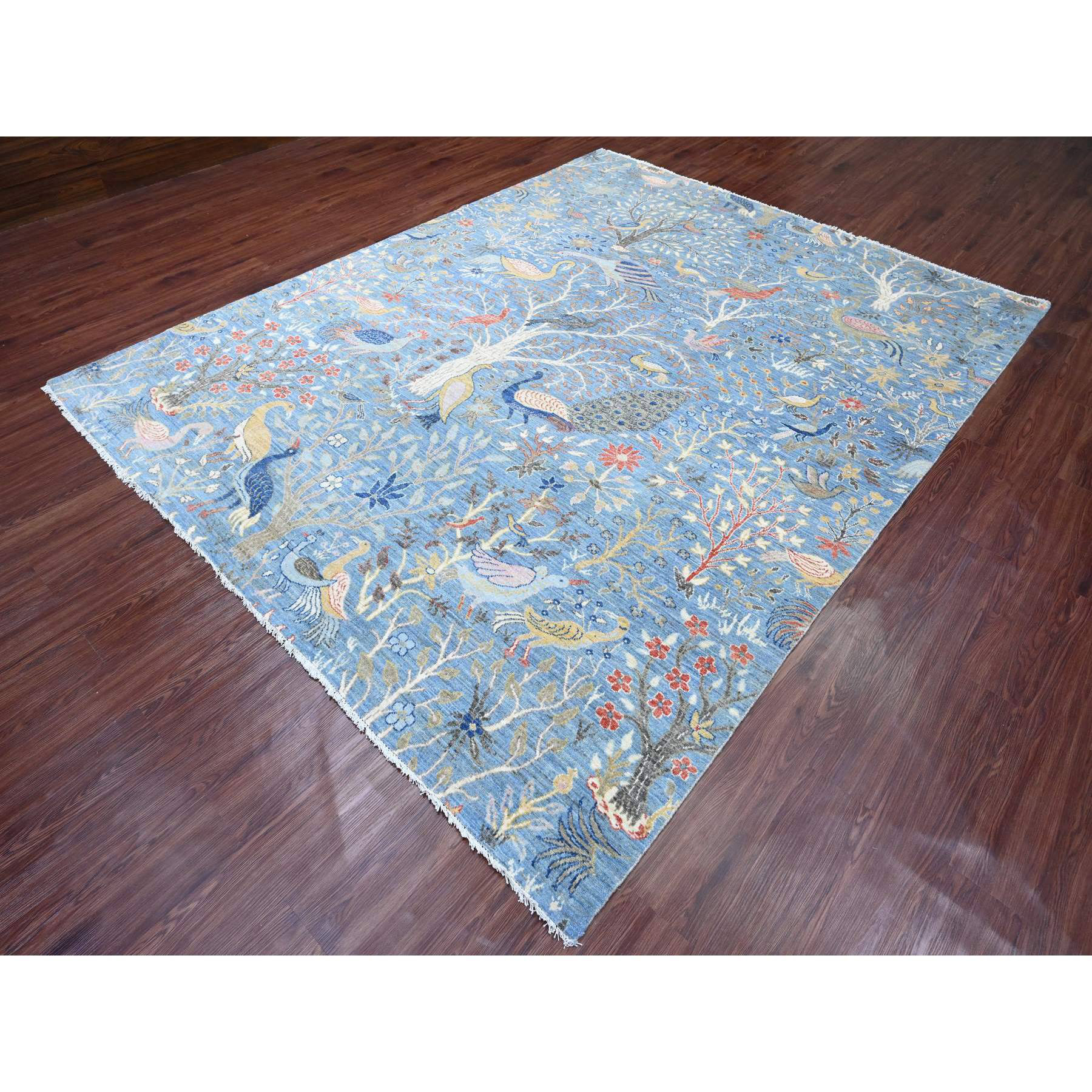 Wildon Home® 8'x10'1" Yonder Blue Afghan Peshawar Birds Design Hand ...