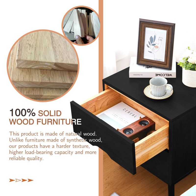 LuxursKingQYW Mid Century Modern Grooved Handle Wood Nightstands Side ...