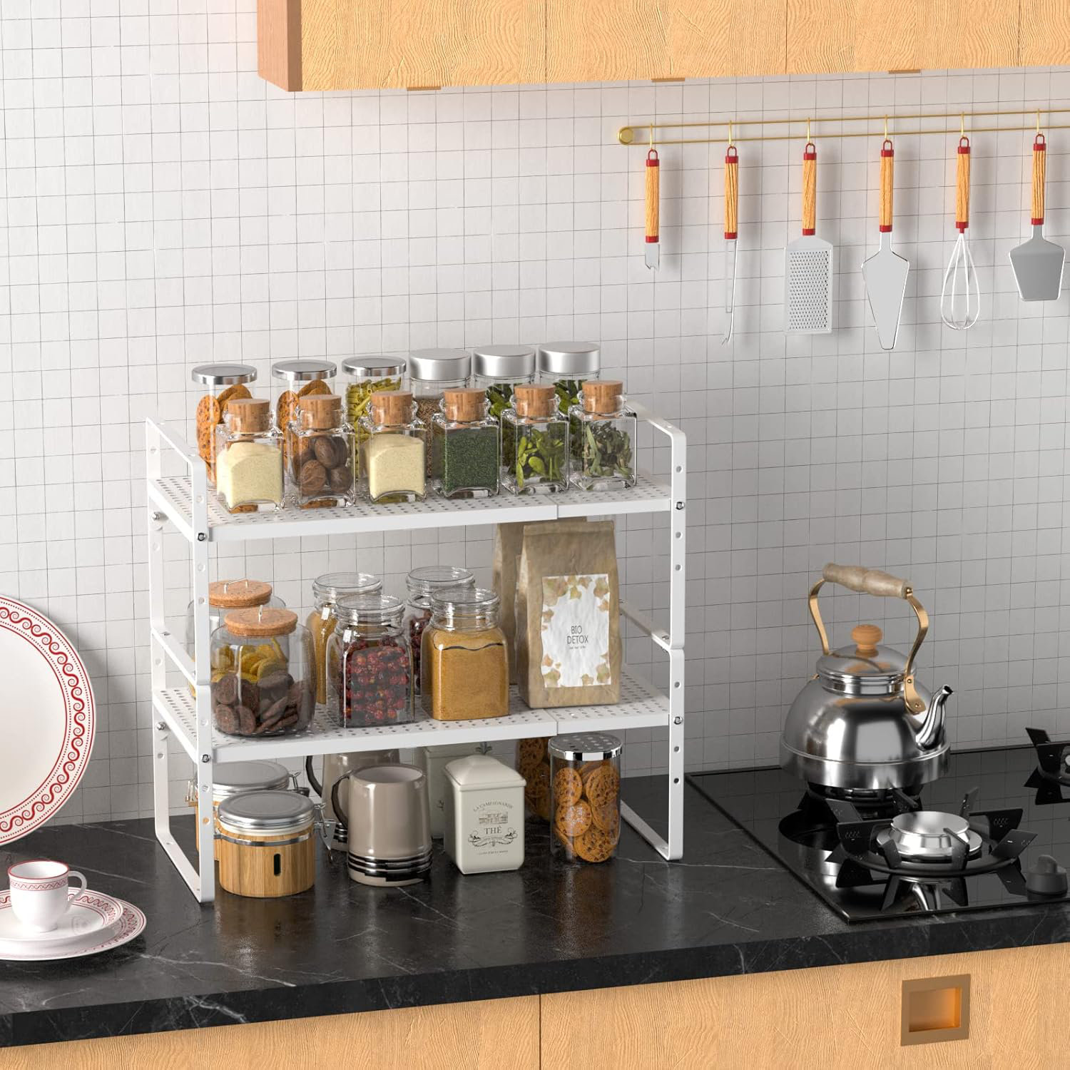 Prep & Savour Expandable And Stackable Kitchen Cabinet Shelf Organizer ...