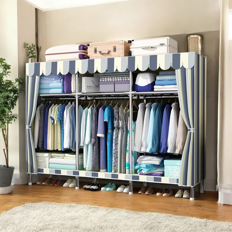 INO Design 76" Portable Clothes Storage Closet Organizer Wardrobe Rack ...