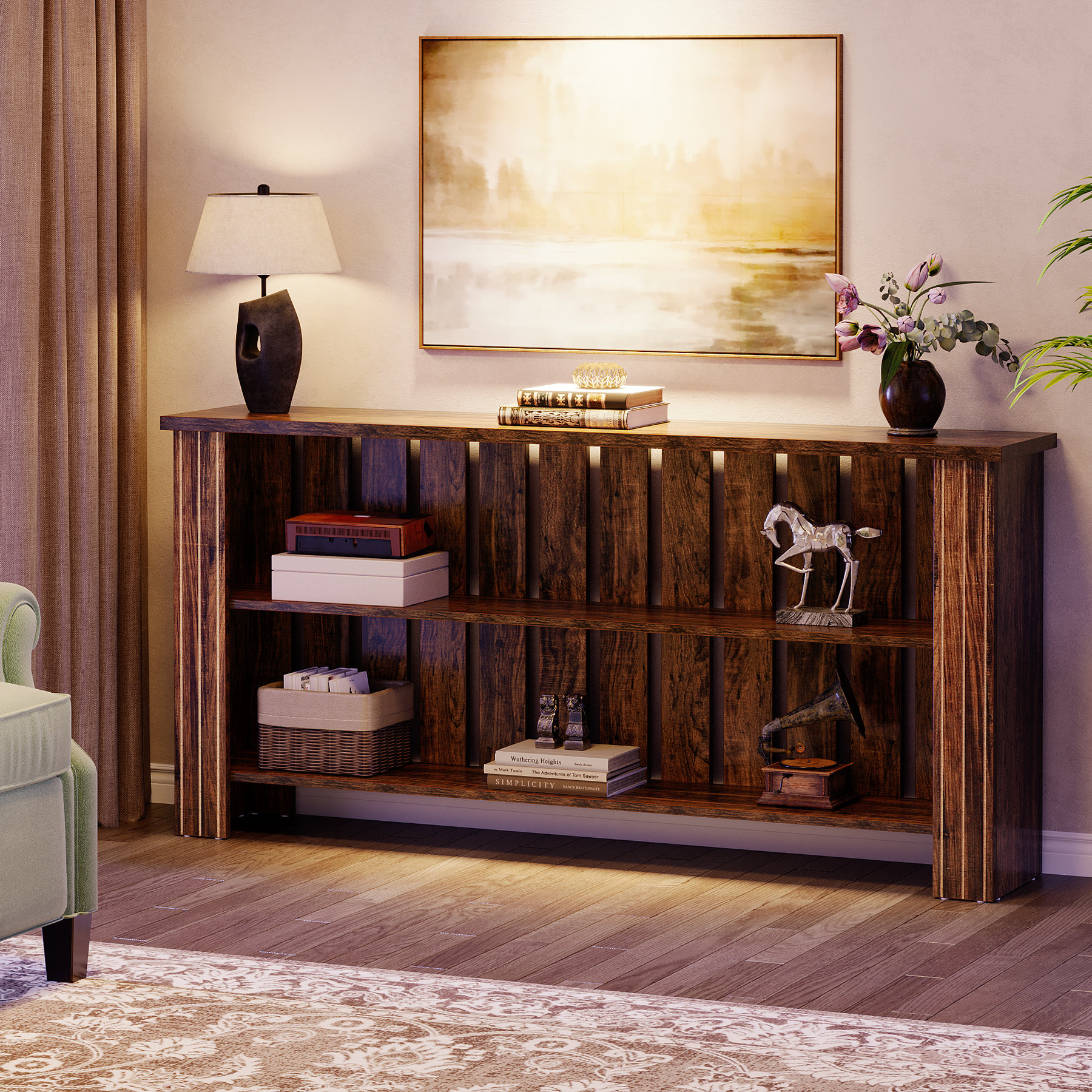 Millwood Pines 70.9" Extra Long Console Table, 3-Tier Sofa Table ...