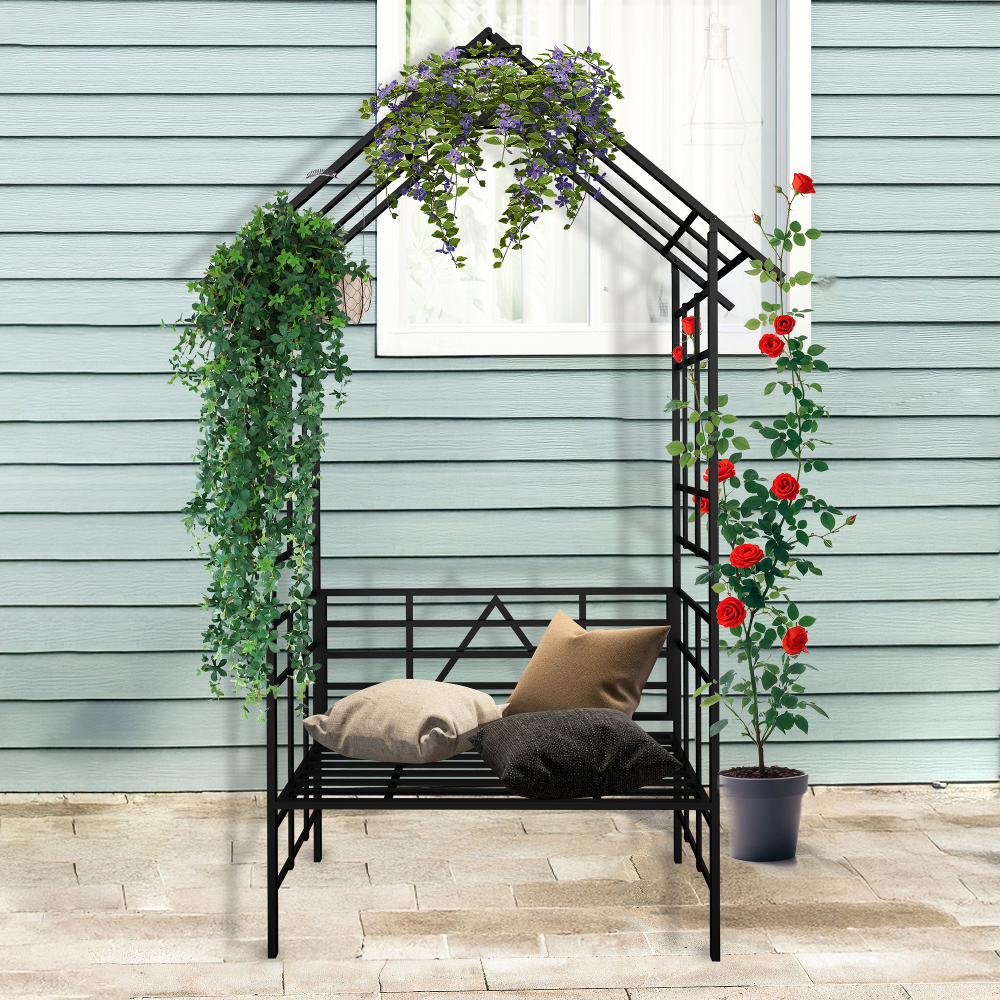 ganeed 44.88'' W X 16.93'' D X 97.24" H Iron Arbour With Bench In Black ...