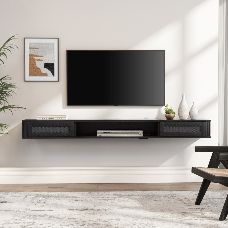 Ebern Designs Modern Black Floating TV Stand up to 90" TV Wall Mount ...