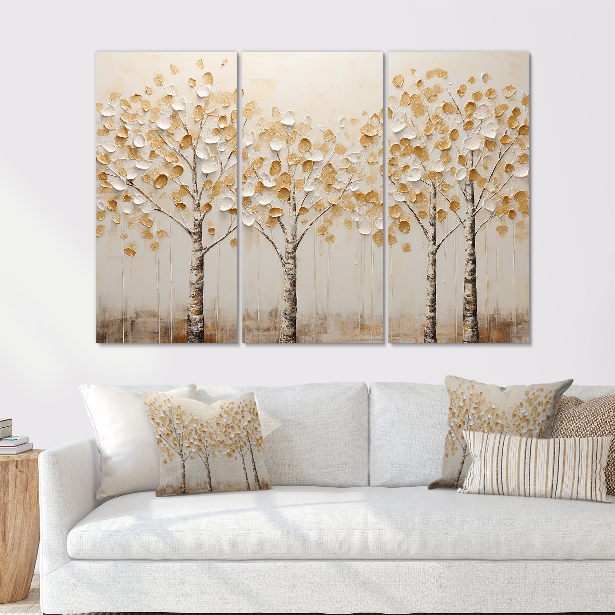Millwood Pines Beige Trees Harmony - Tree Wall Art Living Room Set ...