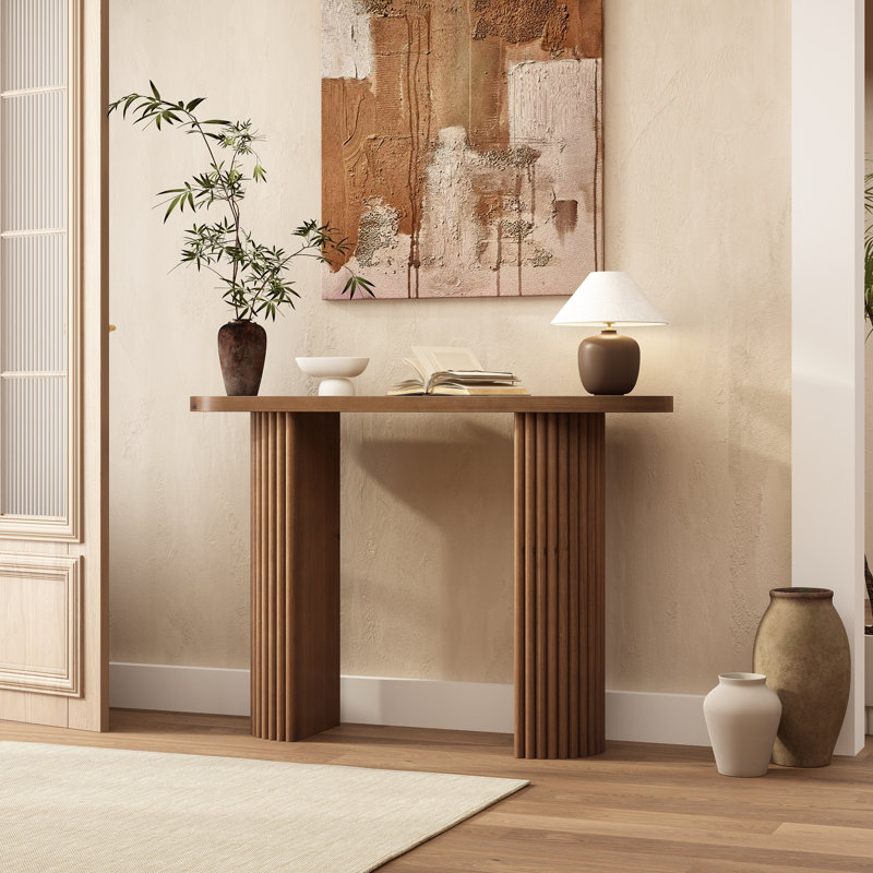 Ophelia & Co. Irmani Fluted Solid Wood Console Table with Oval Tabletop ...