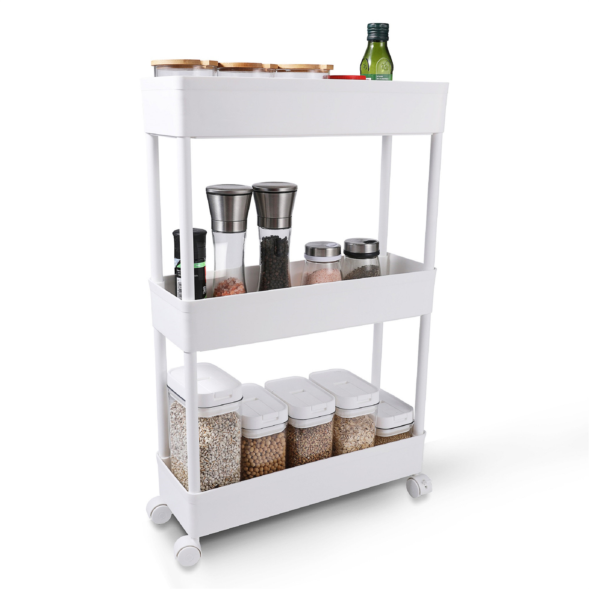 Ophelia & Co. Storage Shelf On Wheels 3 Tier Classic Storage Rolling ...