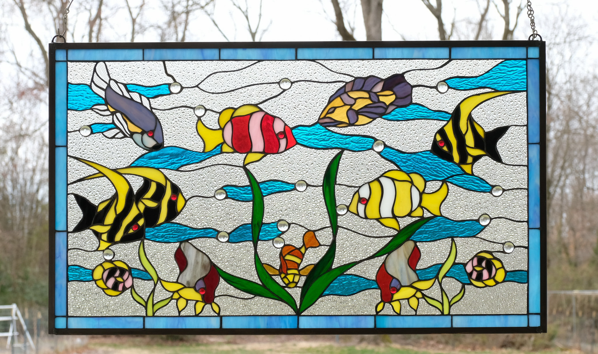Rosecliff Heights Fish Under the Sea Stained Glass Window Panel ...