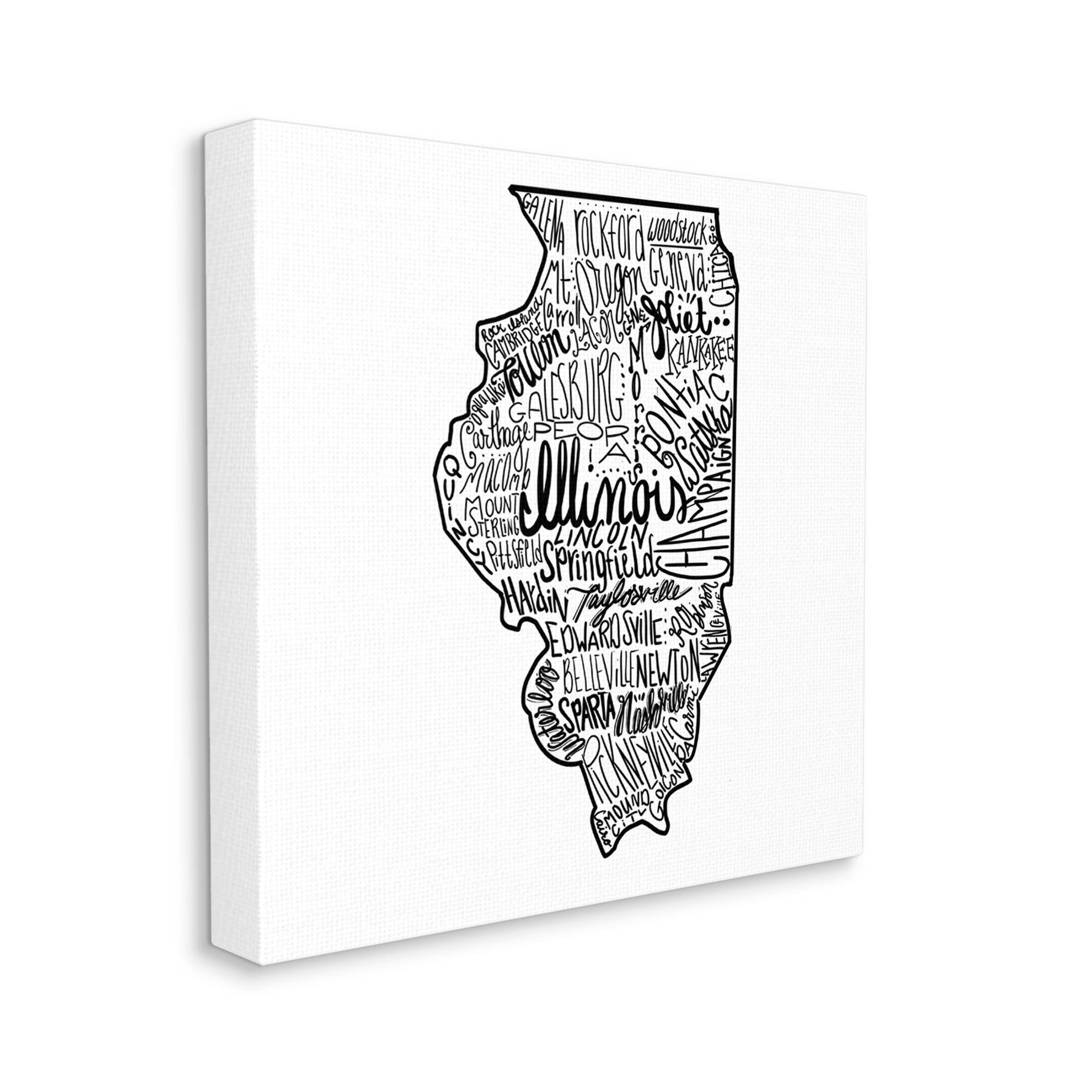 Ebern Designs Illinois US State Typography Map Shape - Wrapped Canvas ...