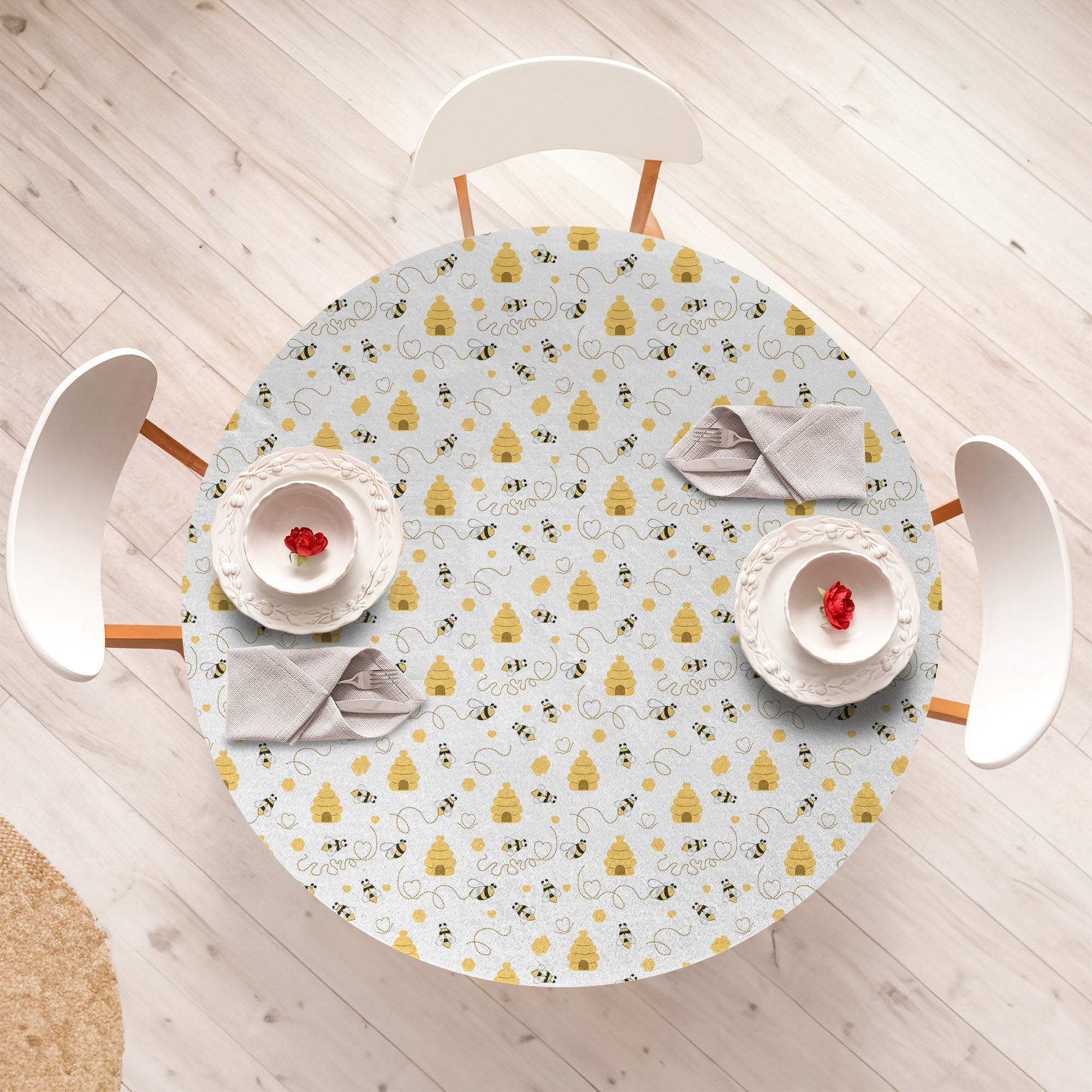 Ebern Designs Bee Fitted Round Tablecloth | Wayfair