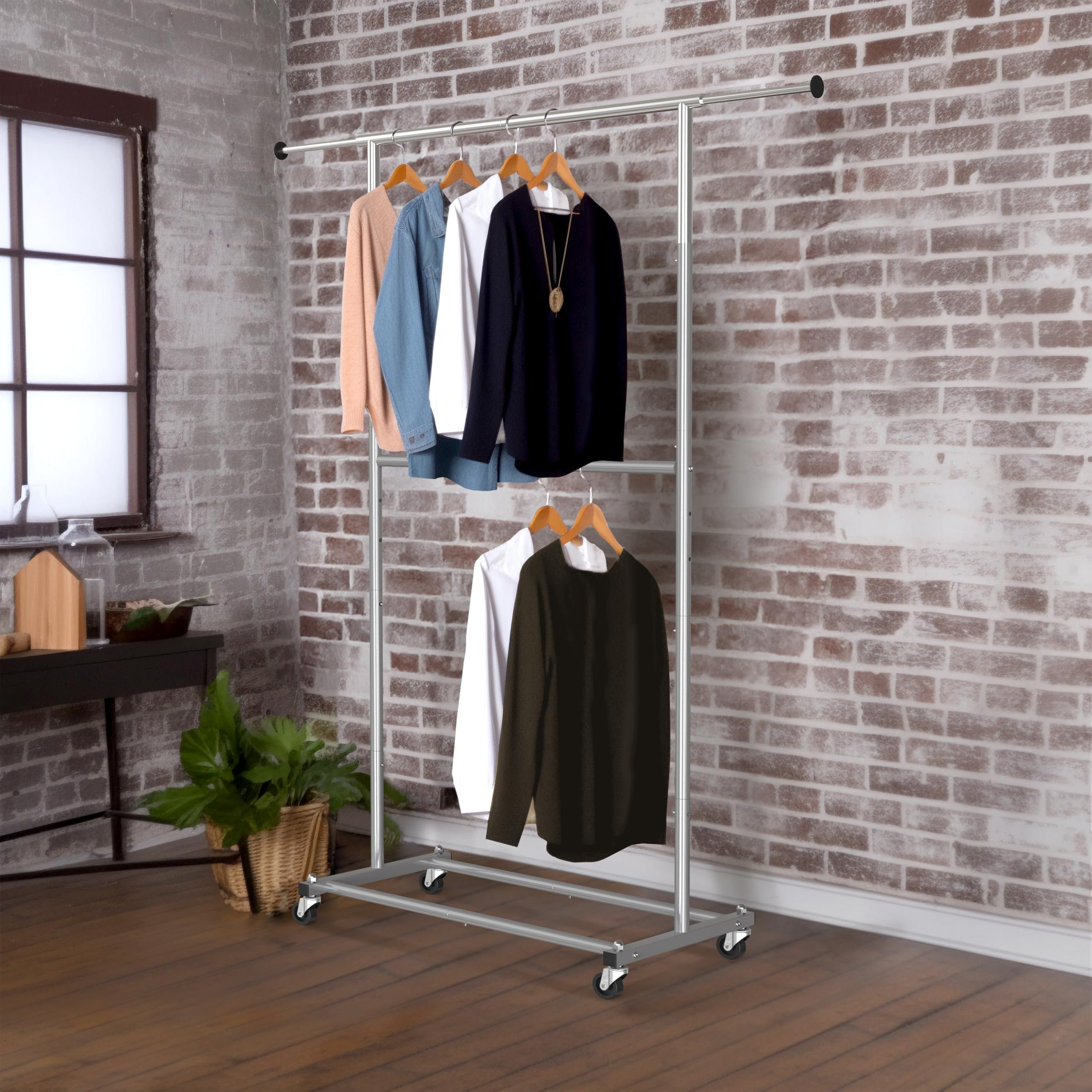 Rebrilliant Simple Houseware Double Rod Garment Rack | Wayfair