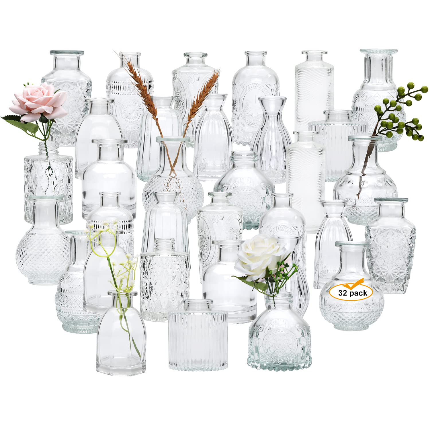 Lark Manor™ Clear Vintage Embossed Mini Vases Set of 32 | Wayfair