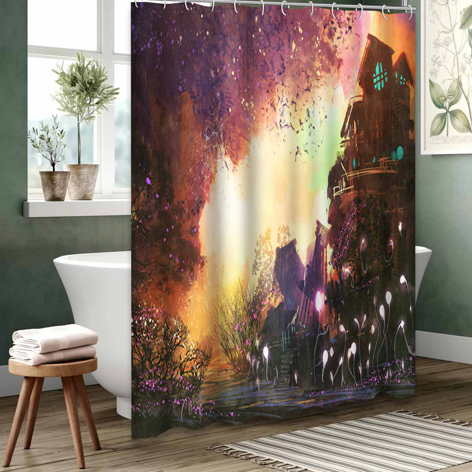 East Urban Home ??Enchanted Castle Shower Curtain with 12 Hooks ...