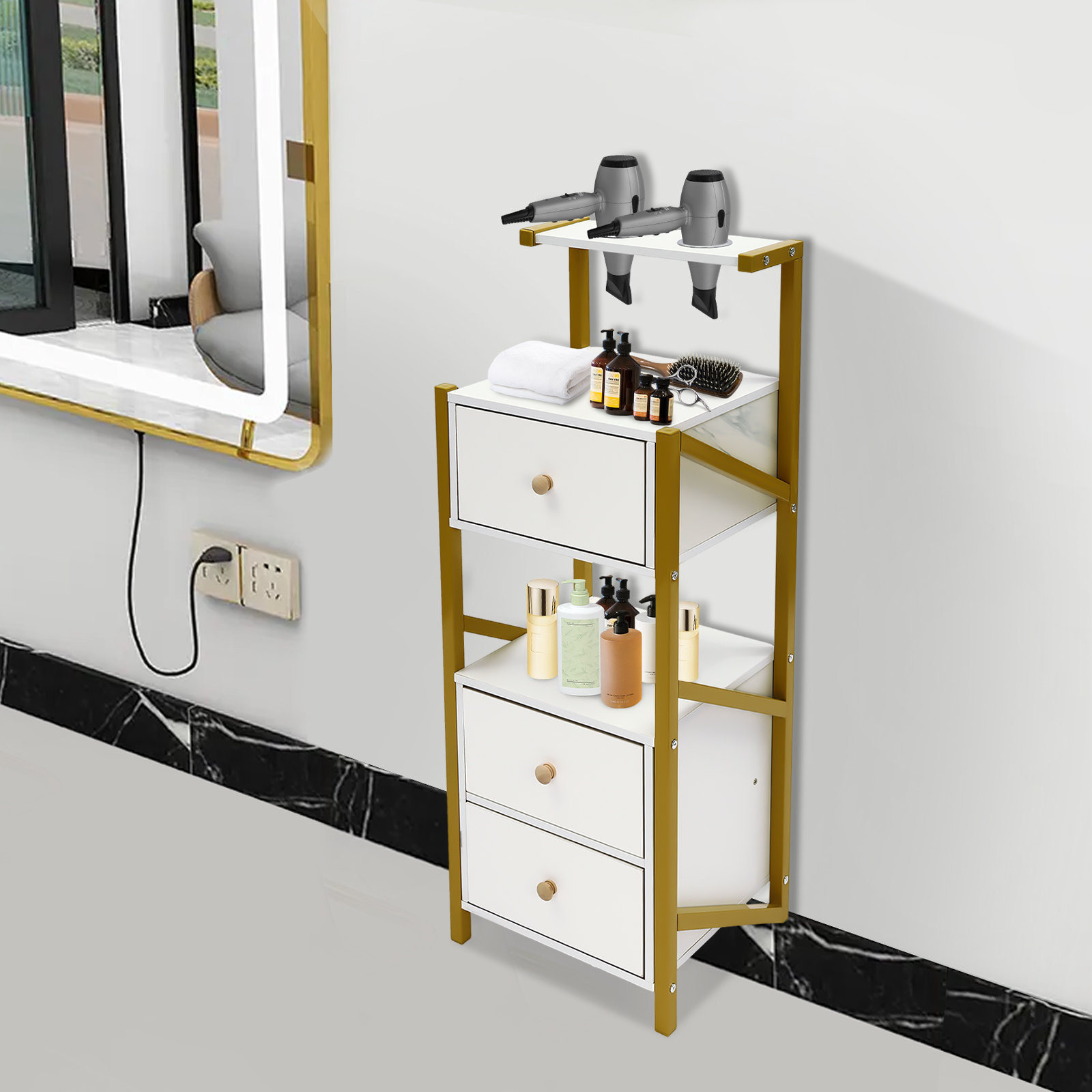 Mercer41 Arlian Beauty Salon Accent Cabinet Barber Station with 3 ...