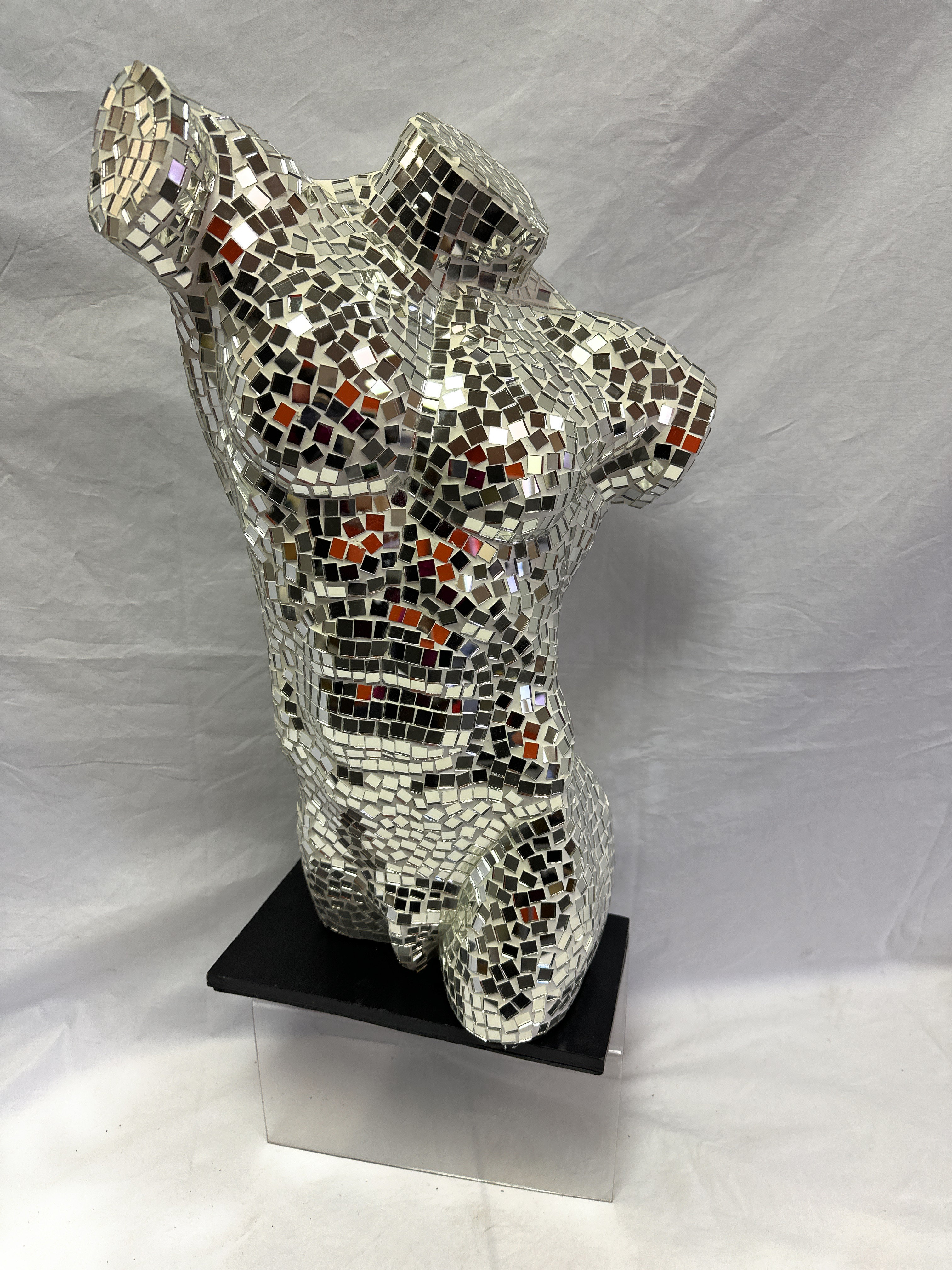 Ivy Bronx Abstract Glass Mirror Torso Statue | Wayfair