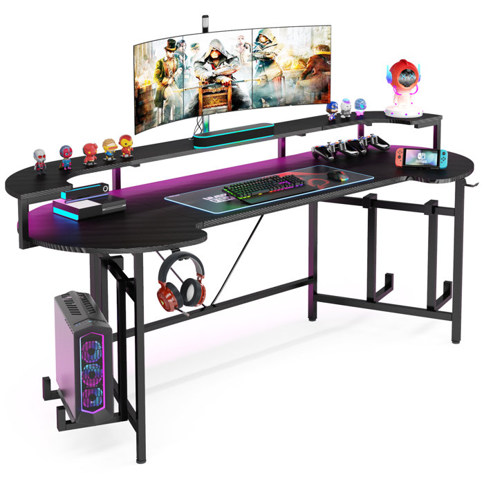 Inbox Zero Kussai Adjustable Curved Metal Base Computer Desk & Reviews ...