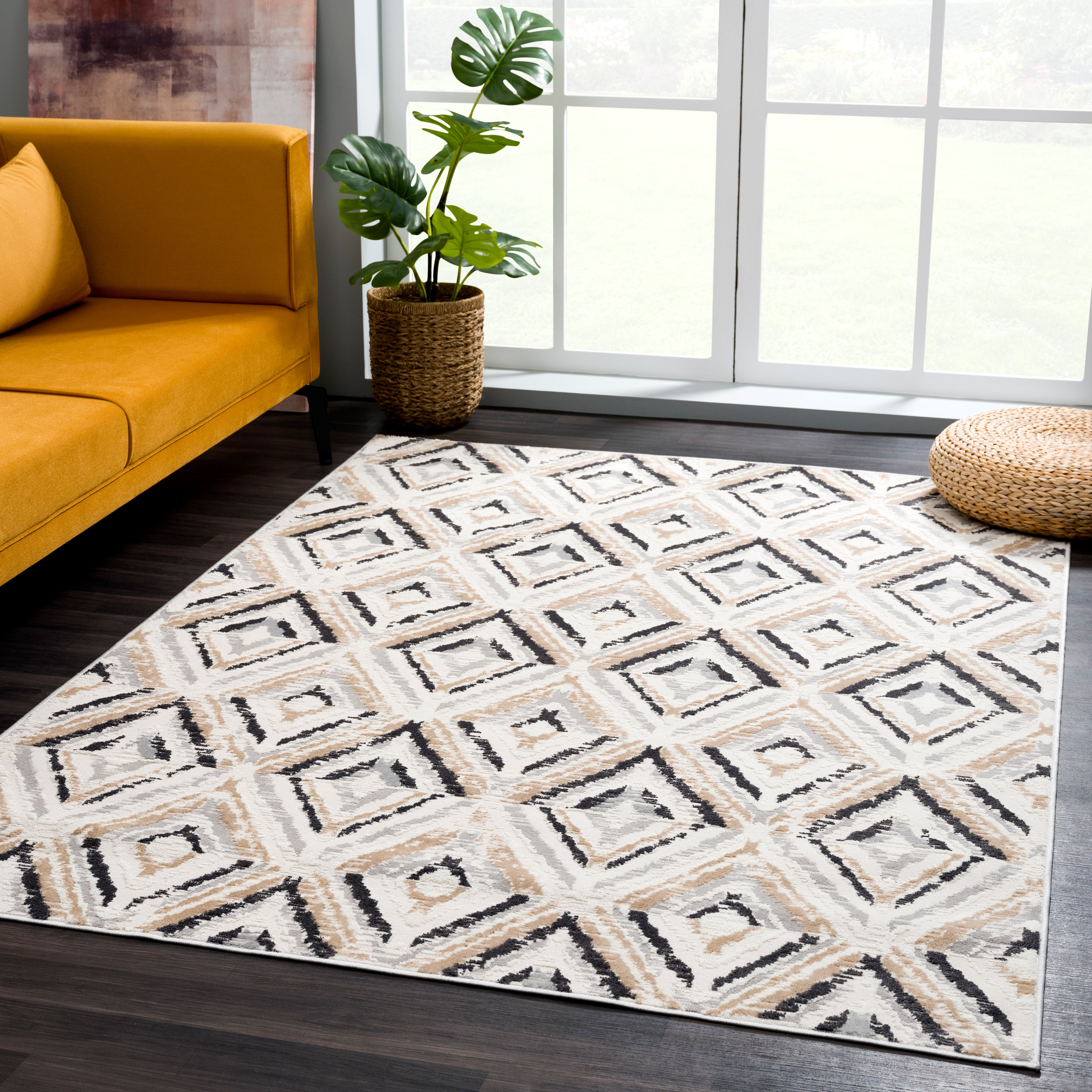 Corrigan Studio® Angol Jayshree DUN200A Contemporary Geometric Grey ...