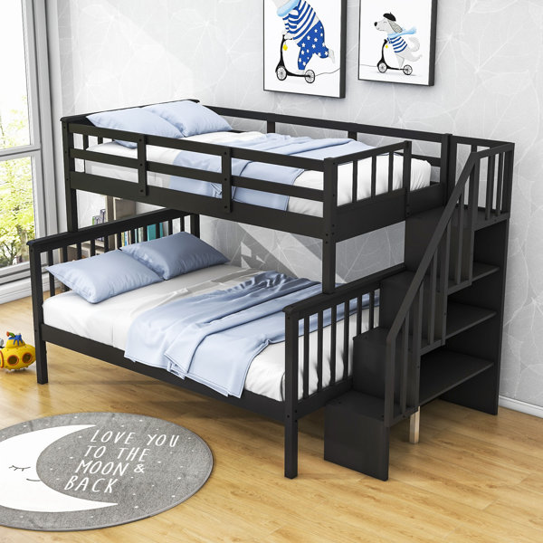 Harriet Bee Rasime Twin Over Full Wood Bunk Bed with 3 Shelves | Wayfair