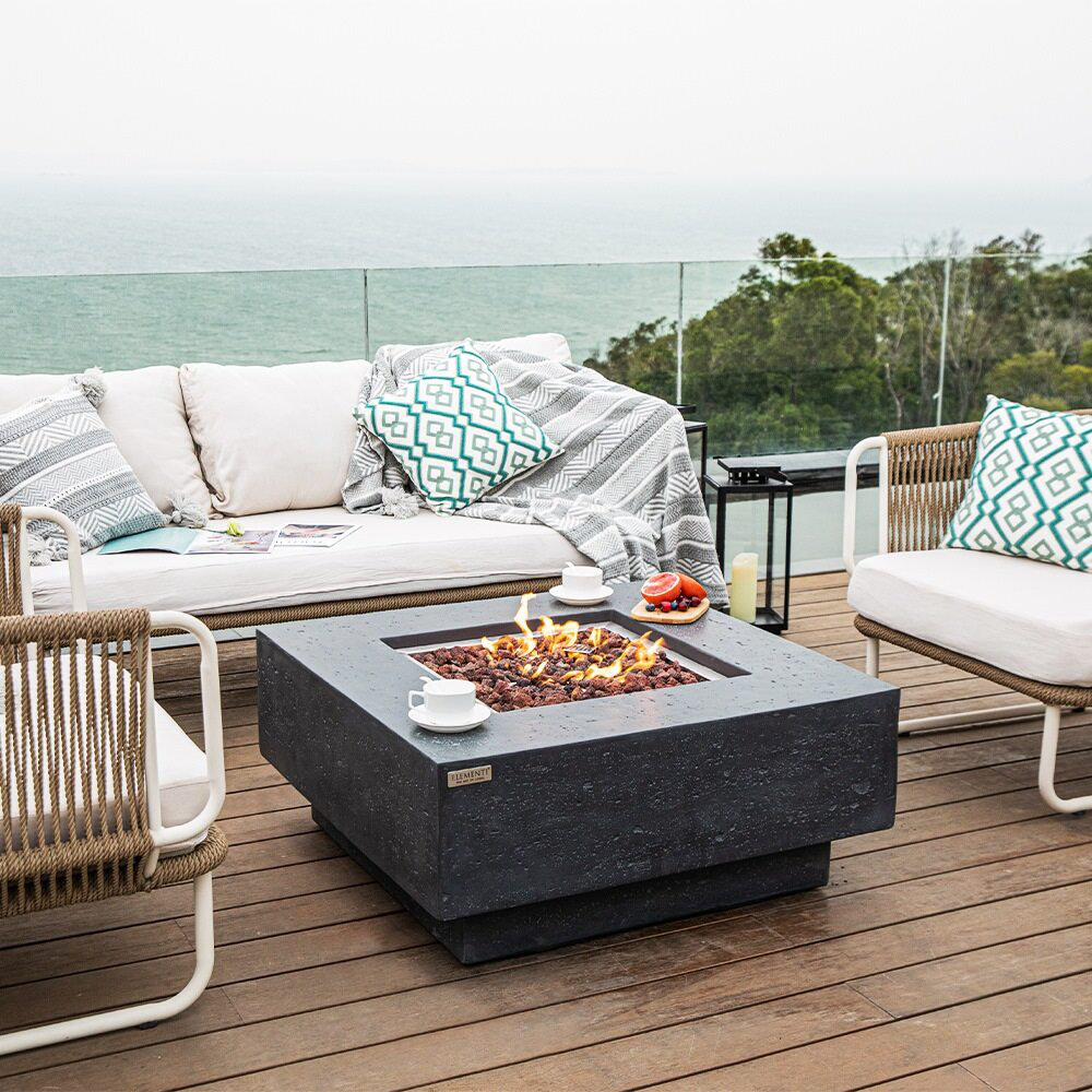 Elementi Fire Pit 36 in. x 36 in. Square Concrete Fire Table with Lava ...