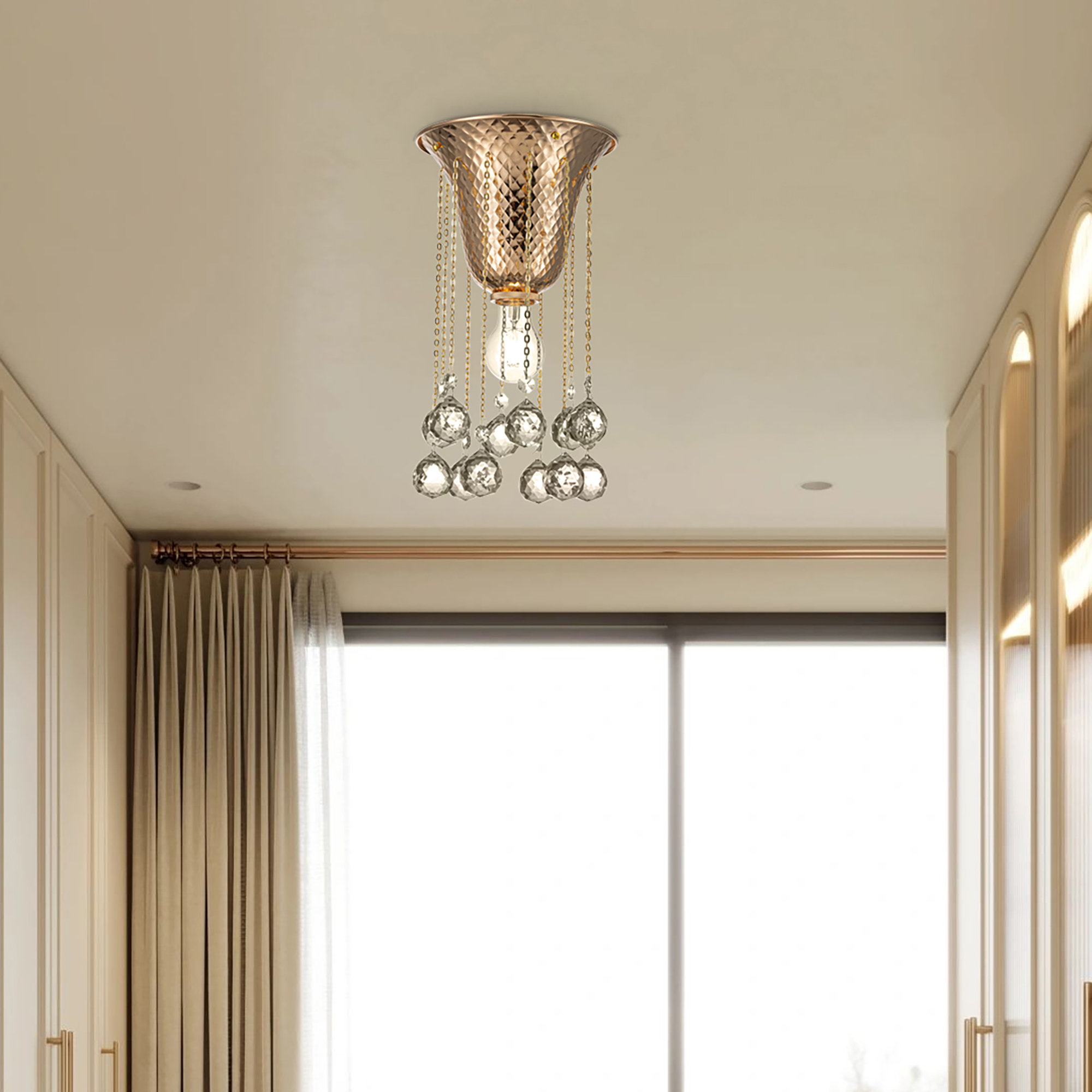 House of Hampton Nora Modern Glam Hammered Flush Mount Ceiling Light ...