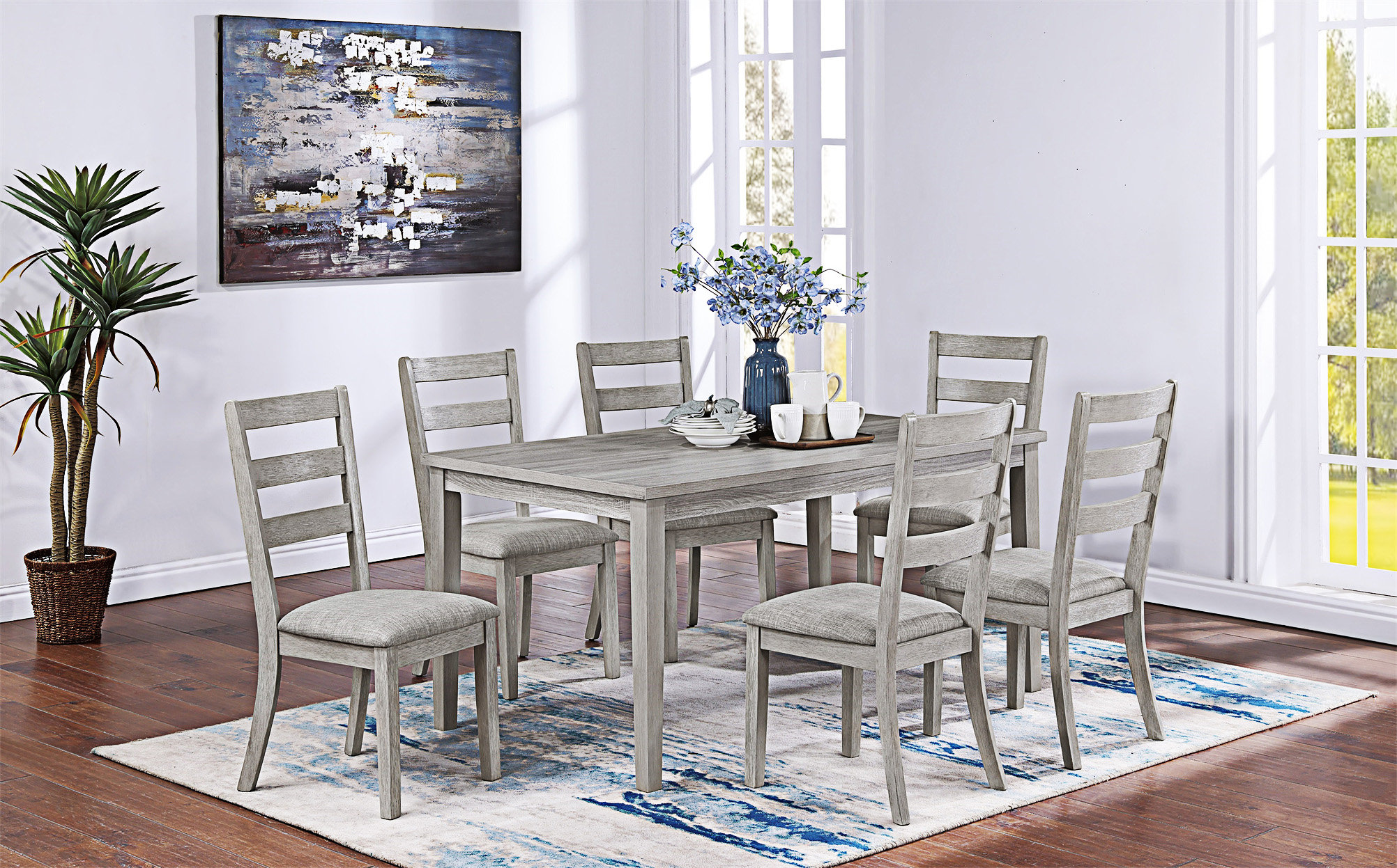 Gracie Oaks Classic Simple Rustic Gray Finish 7Pc Dining Set Kitchen ...