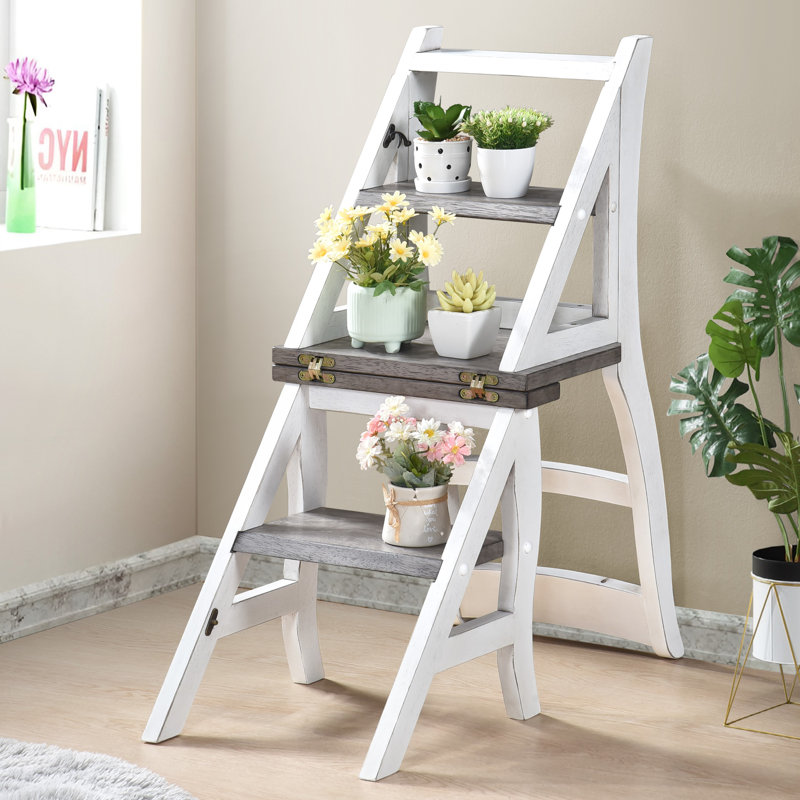 August Grove® Solid Wood Foldable Ladderchair Dual Purpose Stepladders ...