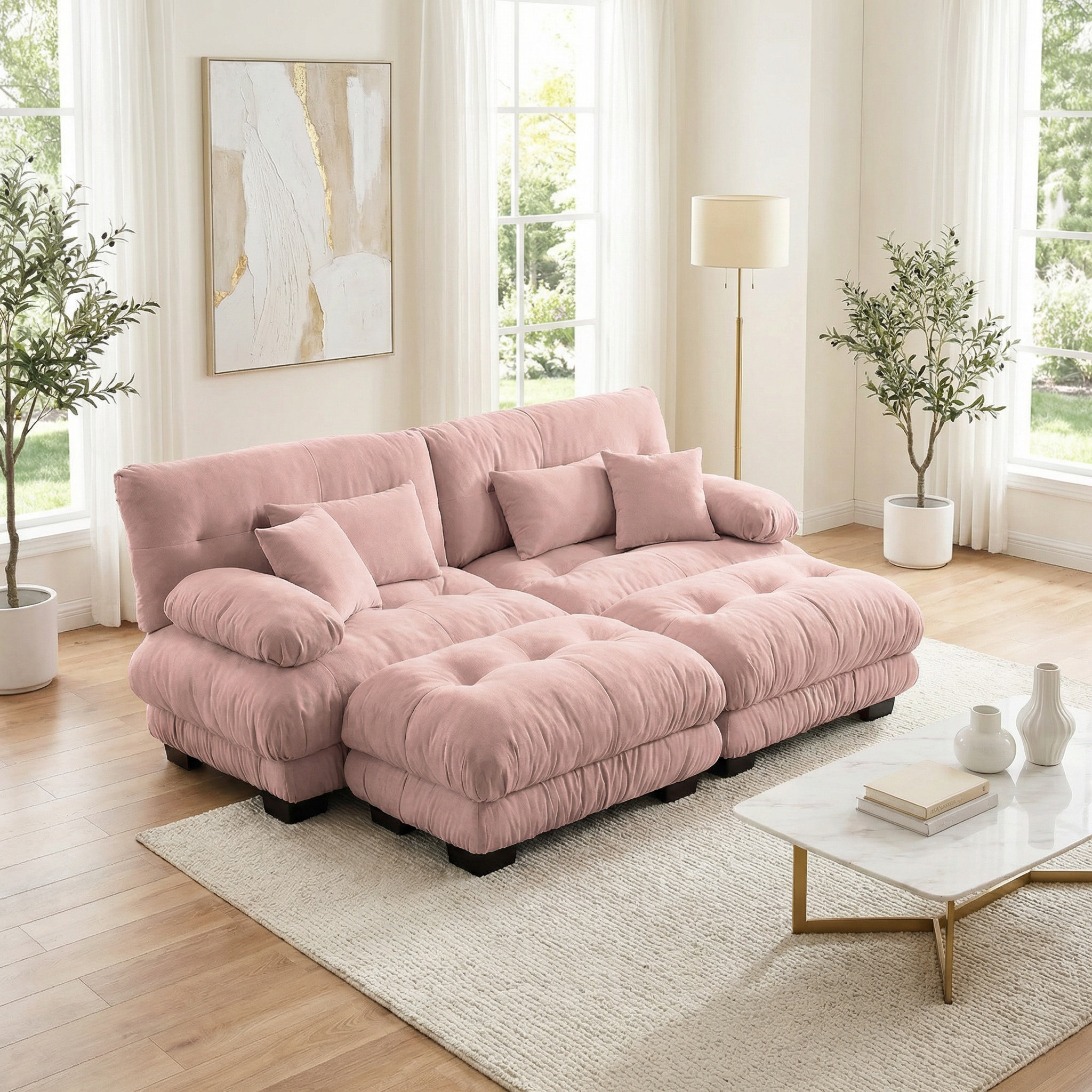 Latitude Run® Pink Chenille Cloud Upholstered Loveseat Sectional With 2 ...