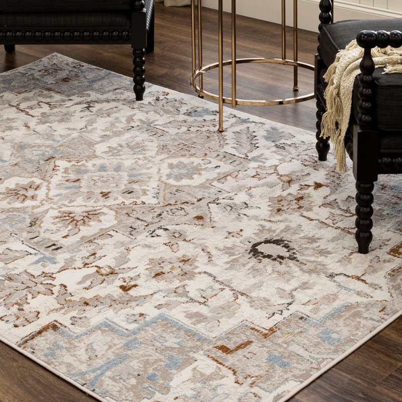 Bungalow Rose Helen Cream Floral Ornamental Medallion Area Rug ...