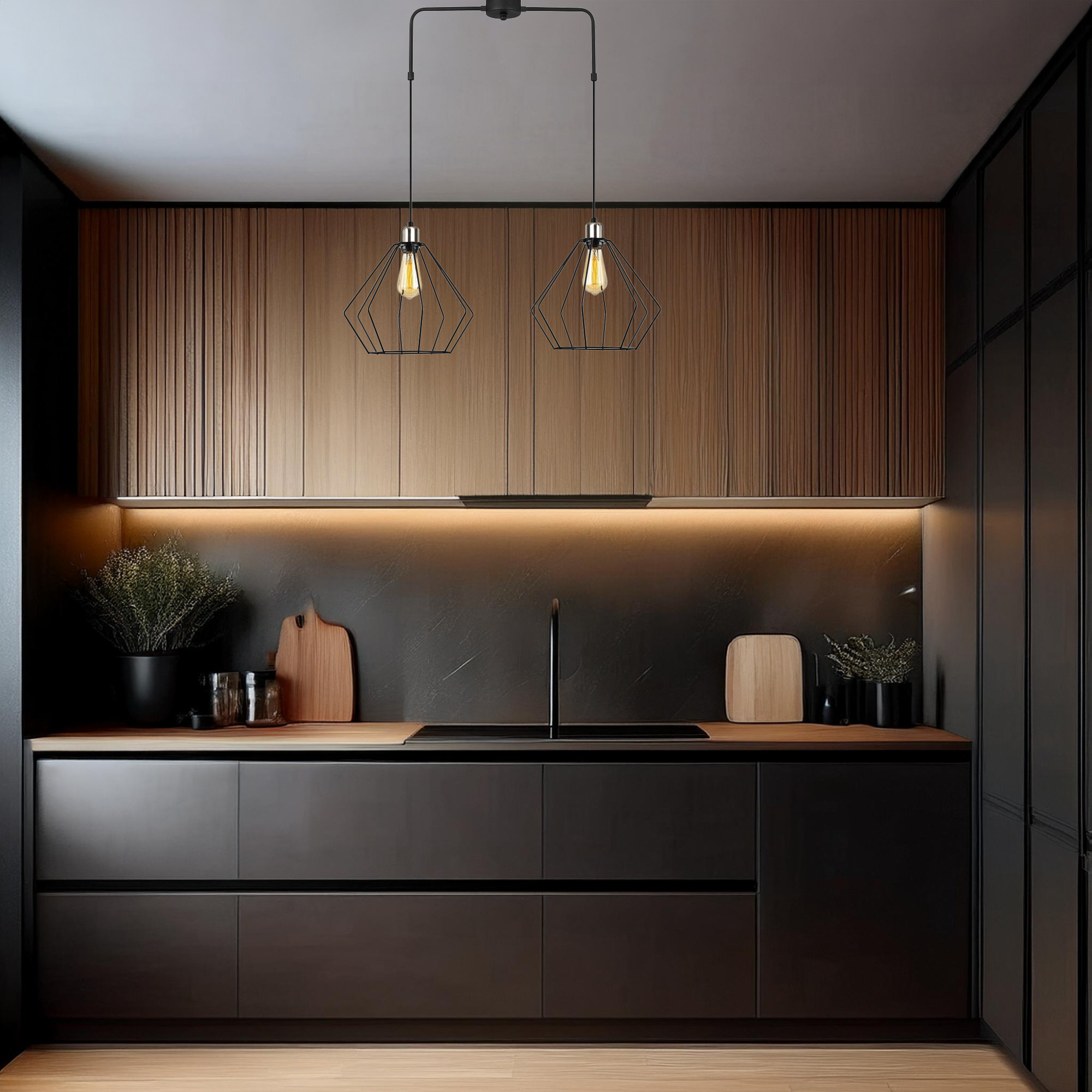 Hokku Designs Adjustable Height 2 Lights Metal Cluster Pendant | Wayfair