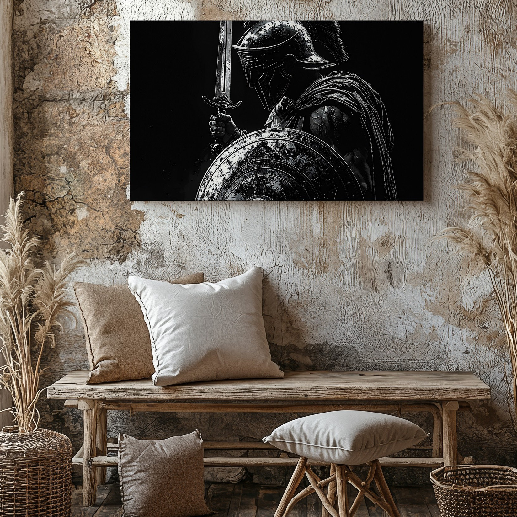 17 Stories Shadow Of The Spartan Canvasblack And White Warrior In ...
