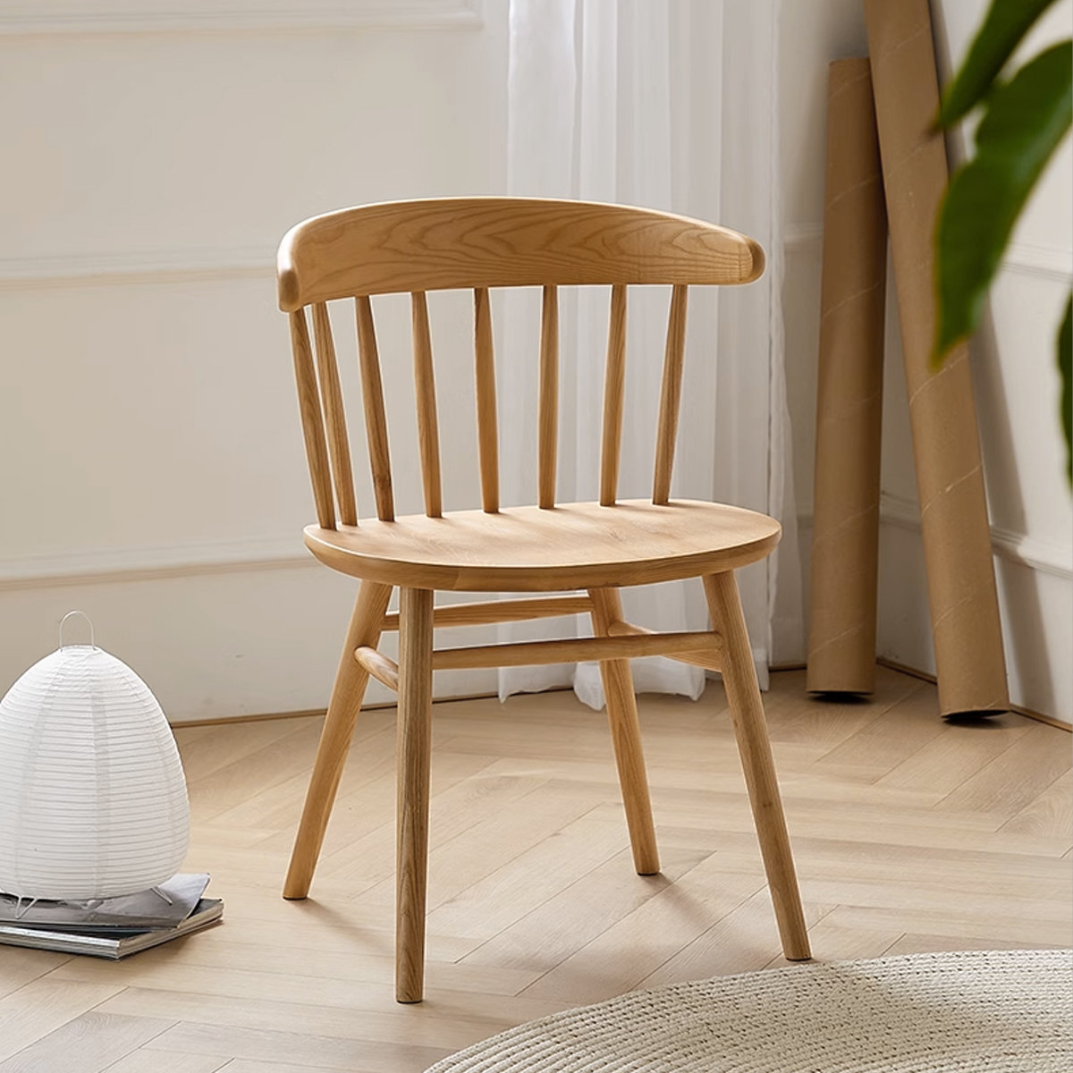 Corrigan Studio 21.65"Brown Minimalist Vintage Solid Wood Back Chair ...