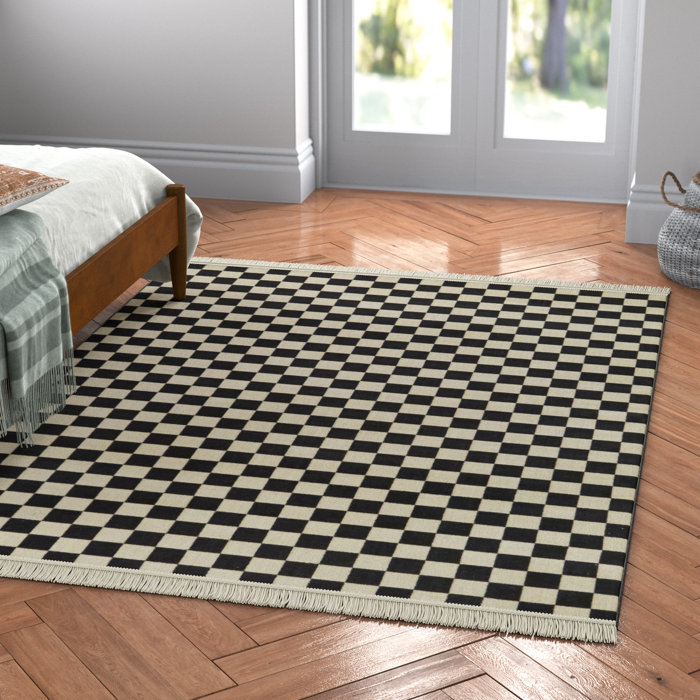 Joss & Main Habra Checkered Recycled Black / Ivory Rug & Reviews | Wayfair