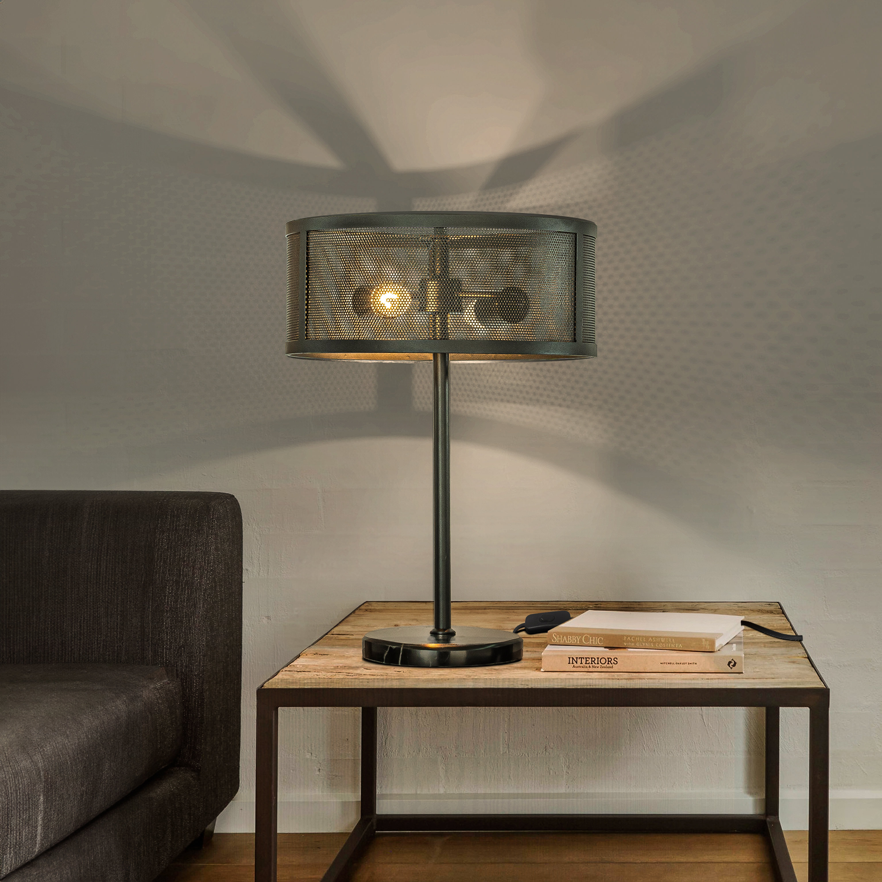 17 Stories Eashaan 2-light 14 Inch Rustic Industrial Matte Black Table ...
