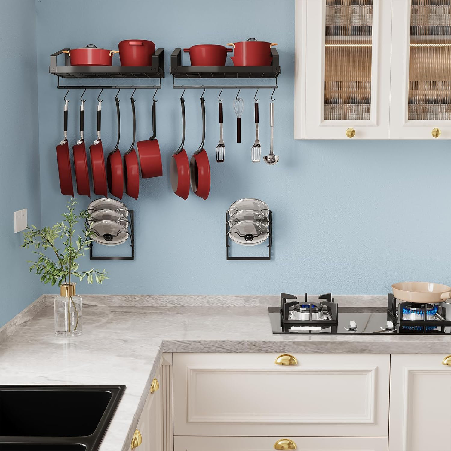 Prep & Savour Pot Racks Wall Mounted Set Of 2,With Towel Bar And Pots ...