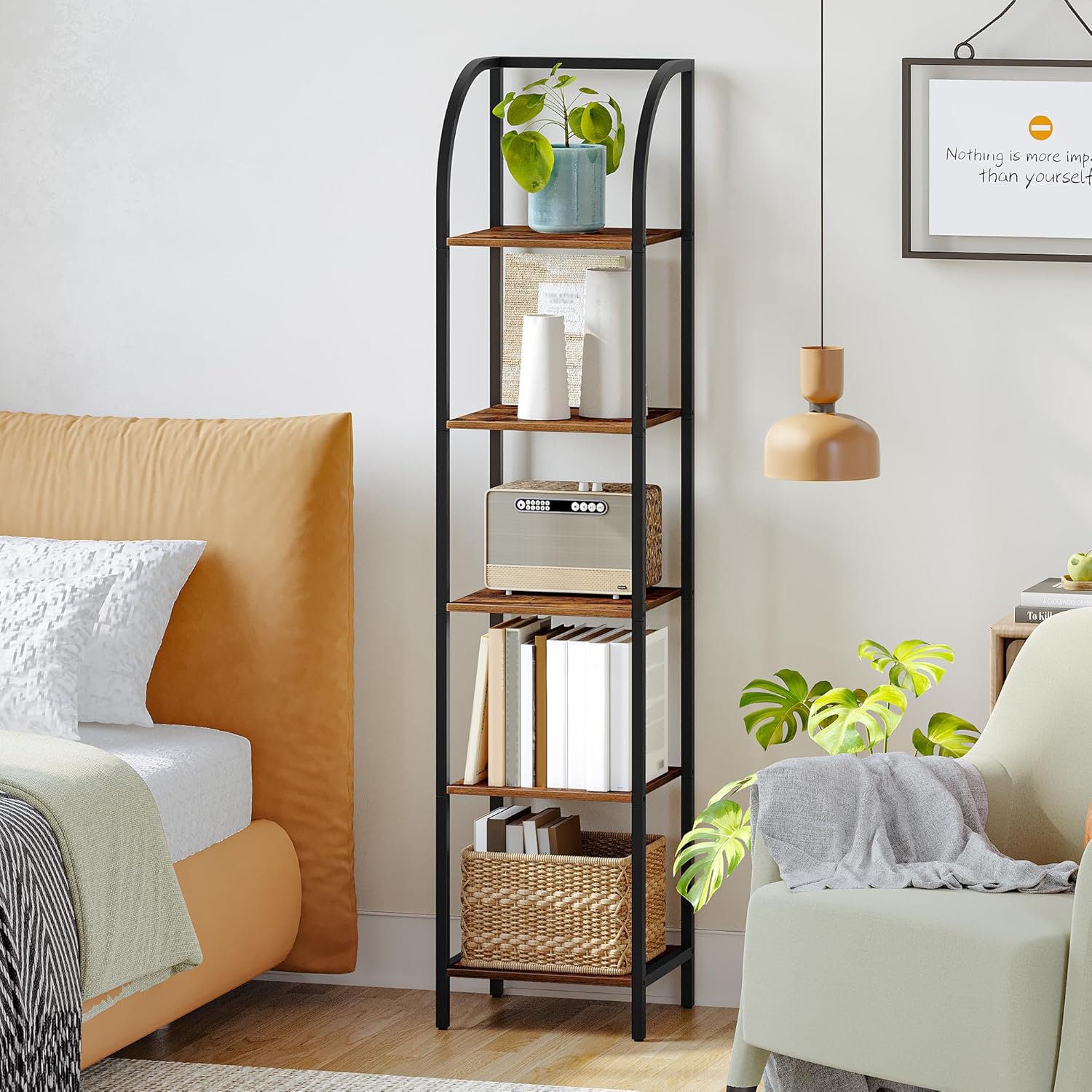 Ebern Designs Bookshelf Narrow Bookcase, Tall Storage Rack With Steel ...