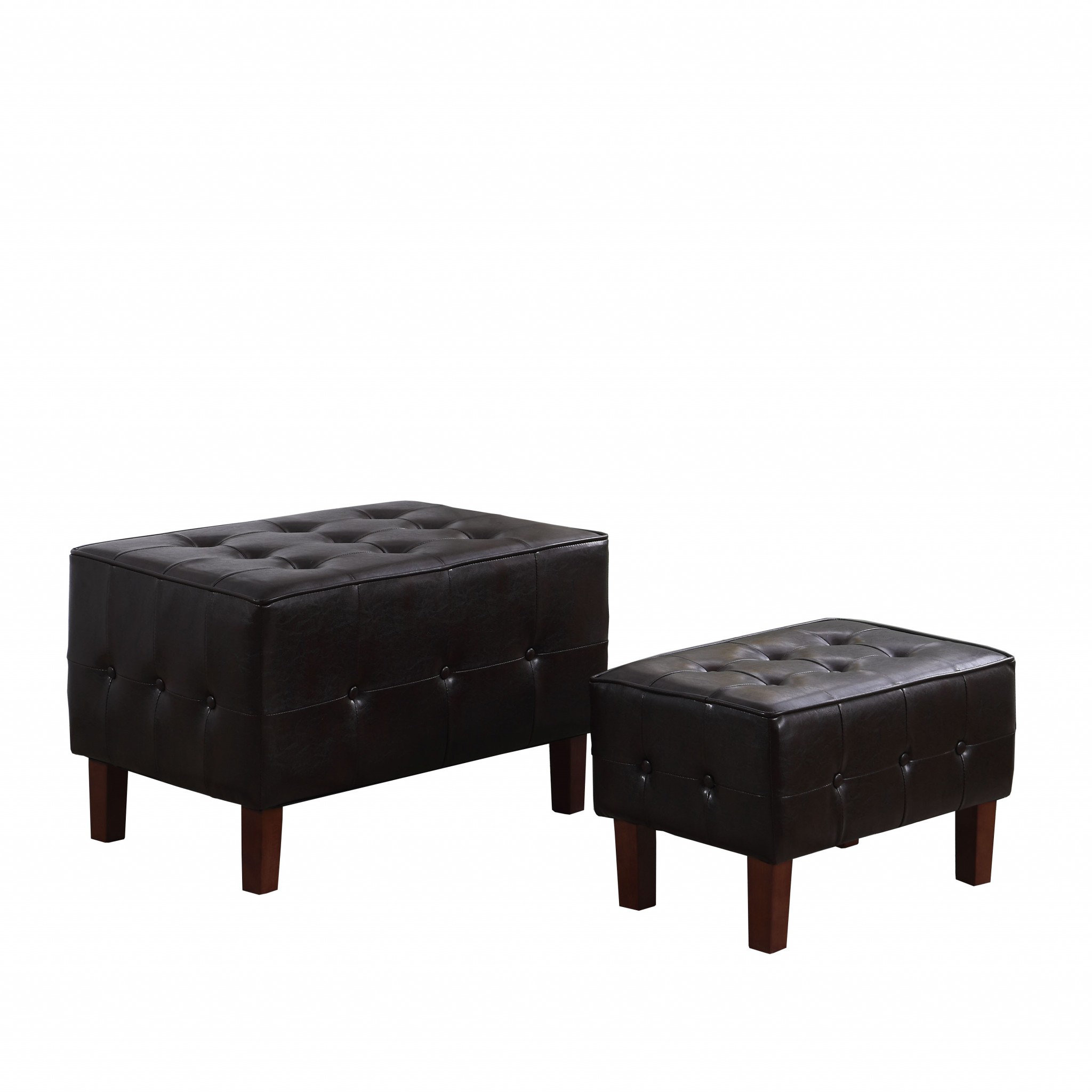 Latitude Run® Set Of Two Brown Faux Leather Tufted Stackable Ottomans ...